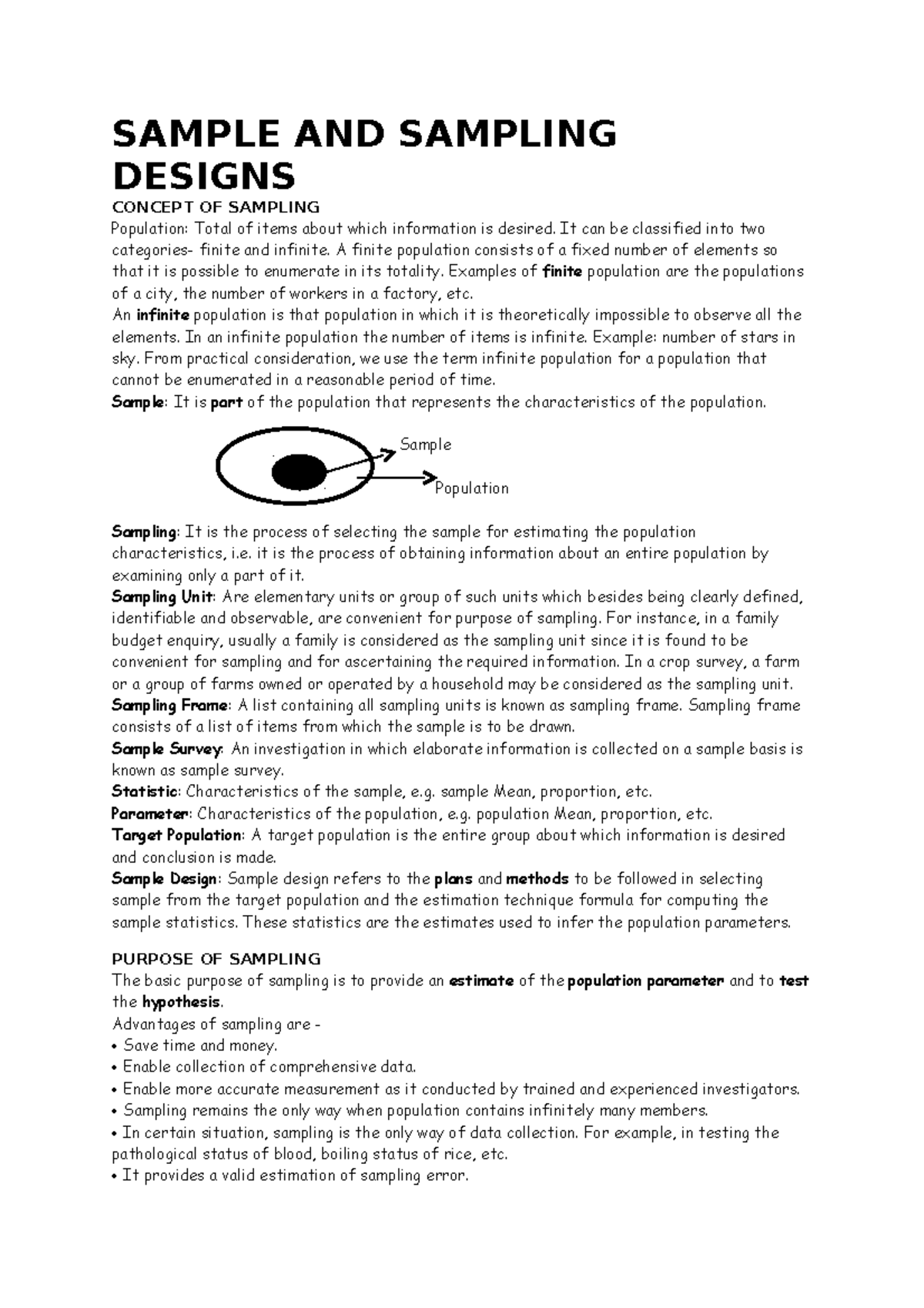 Sample AND Sampling Designs - SAMPLE AND SAMPLING DESIGNS CONCEPT OF ...