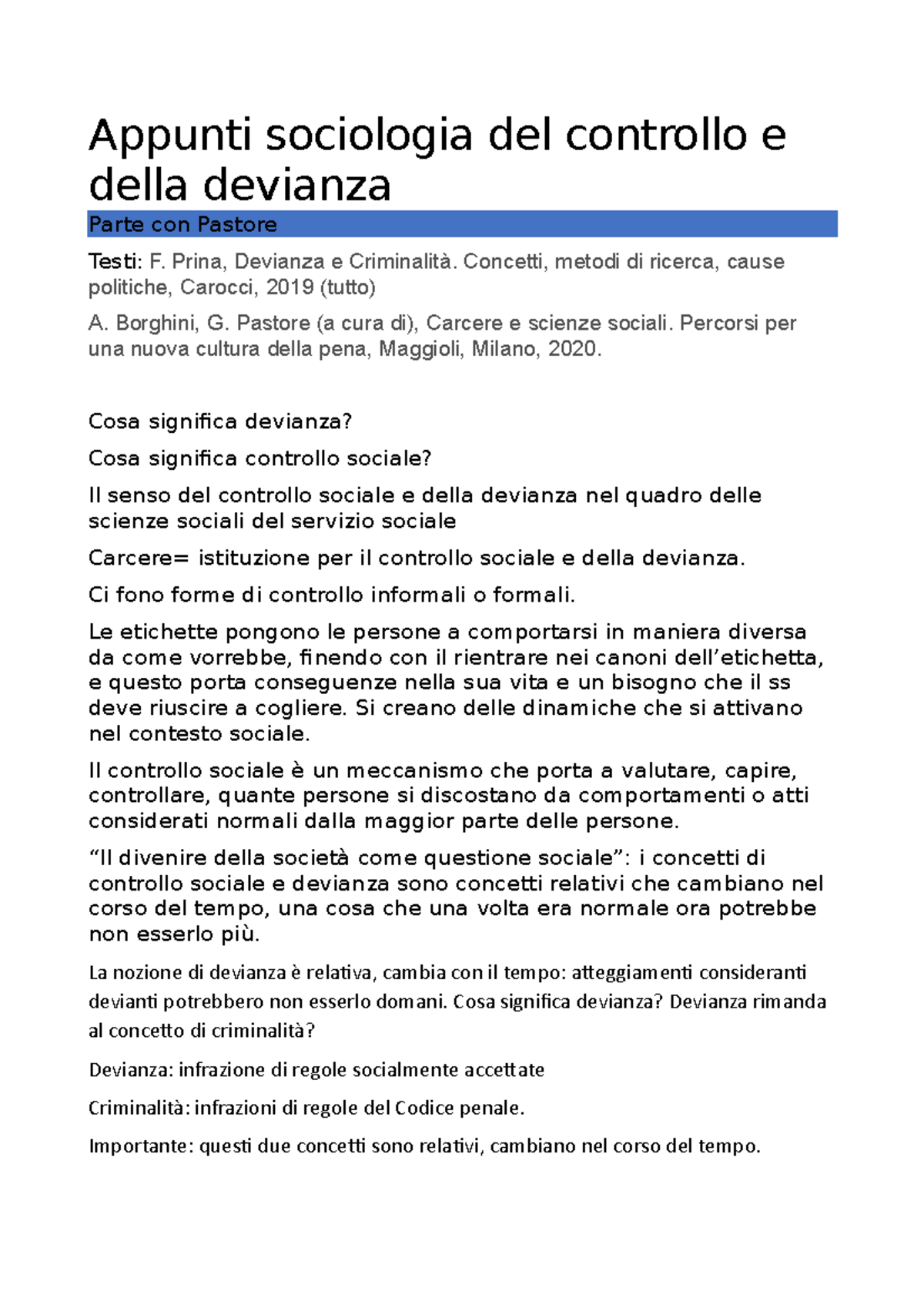 Appunti sociologia del controllo e della devianza pt.2 - Appunti sociologia del controllo e ...
