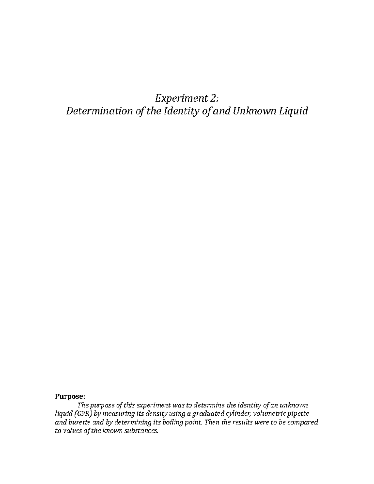 Structure And Modelling Chemistry Experiment 2: Determination of the ...
