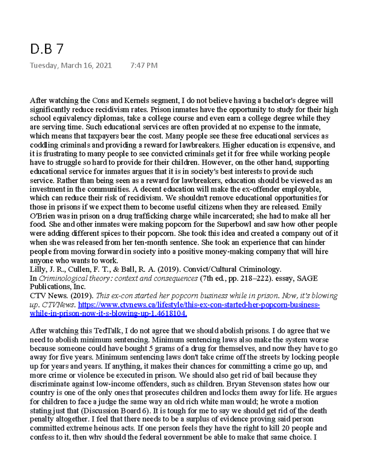 D.B 7 SOC 362 2021 - D.B 7 SOC 362 2021 - After watching the Cons and ...