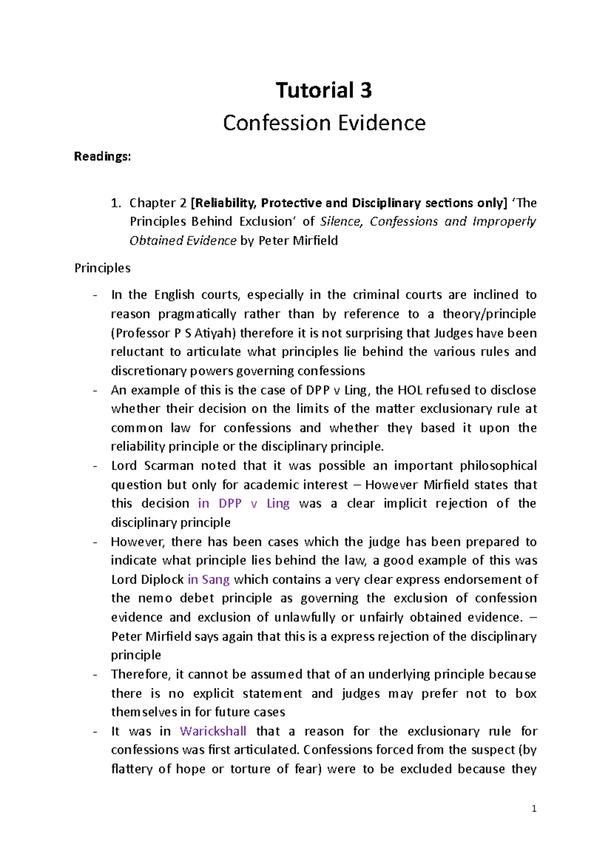 Tutorial 3 - Tutorial 3 Confession Evidence Readings: Chapter 2 ...
