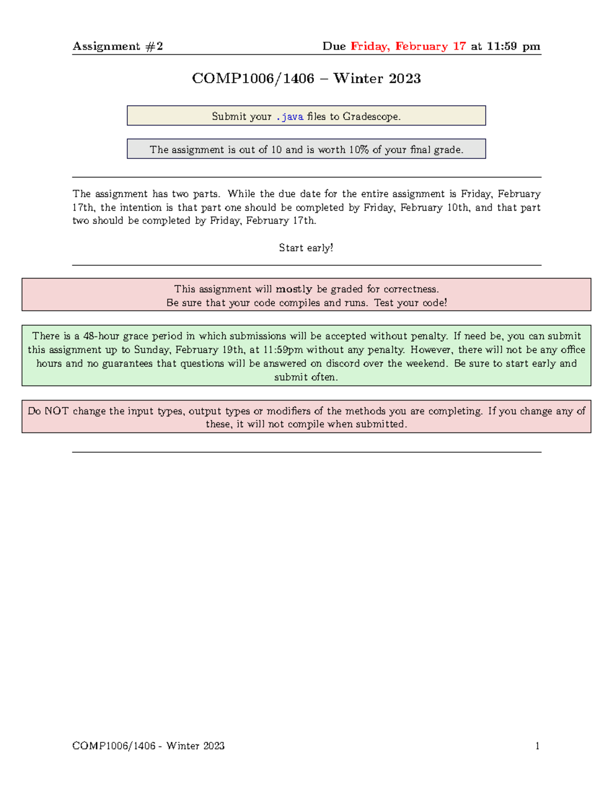 Assignment 2 [Full Specification] 1006/1406 - COMP1406 - Carleton - Studocu