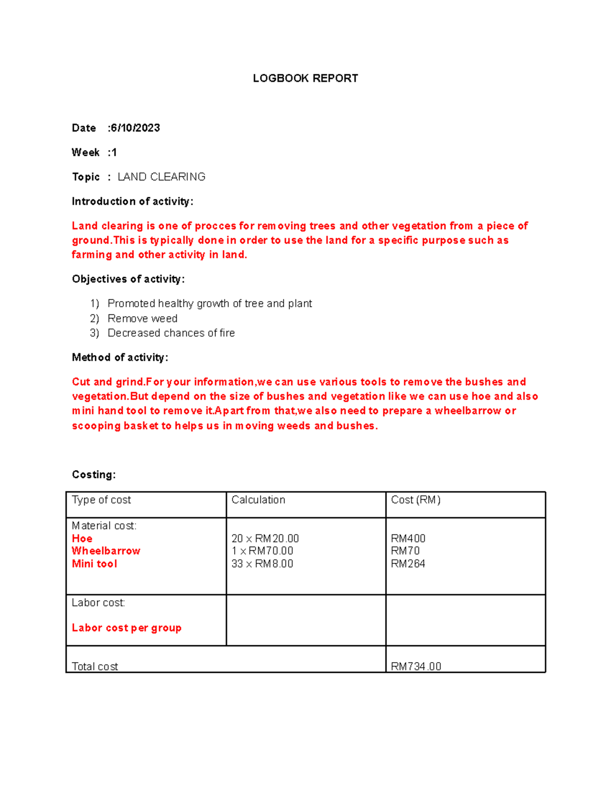 Logbook report - study - LOGBOOK REPORT Date :6/10/ Week : Topic : LAND ...
