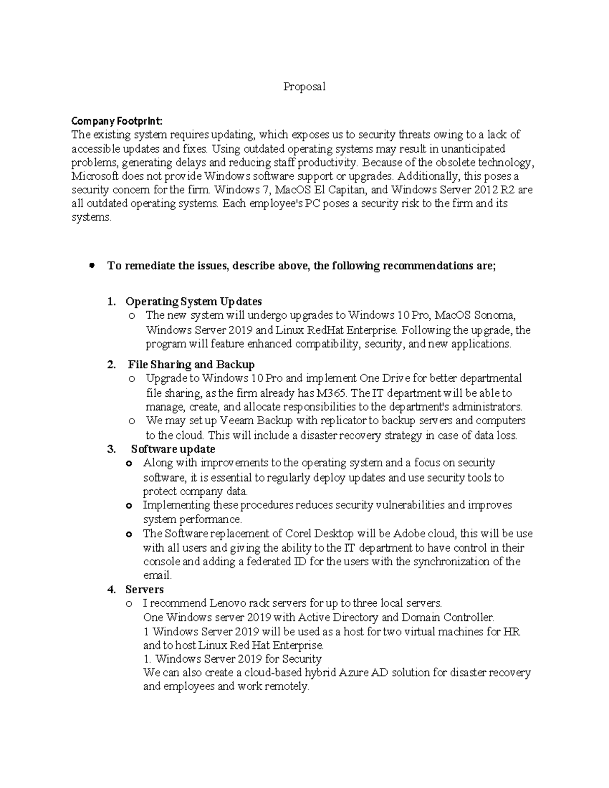 Proposal - Company Footprint: The existing system requires updating ...