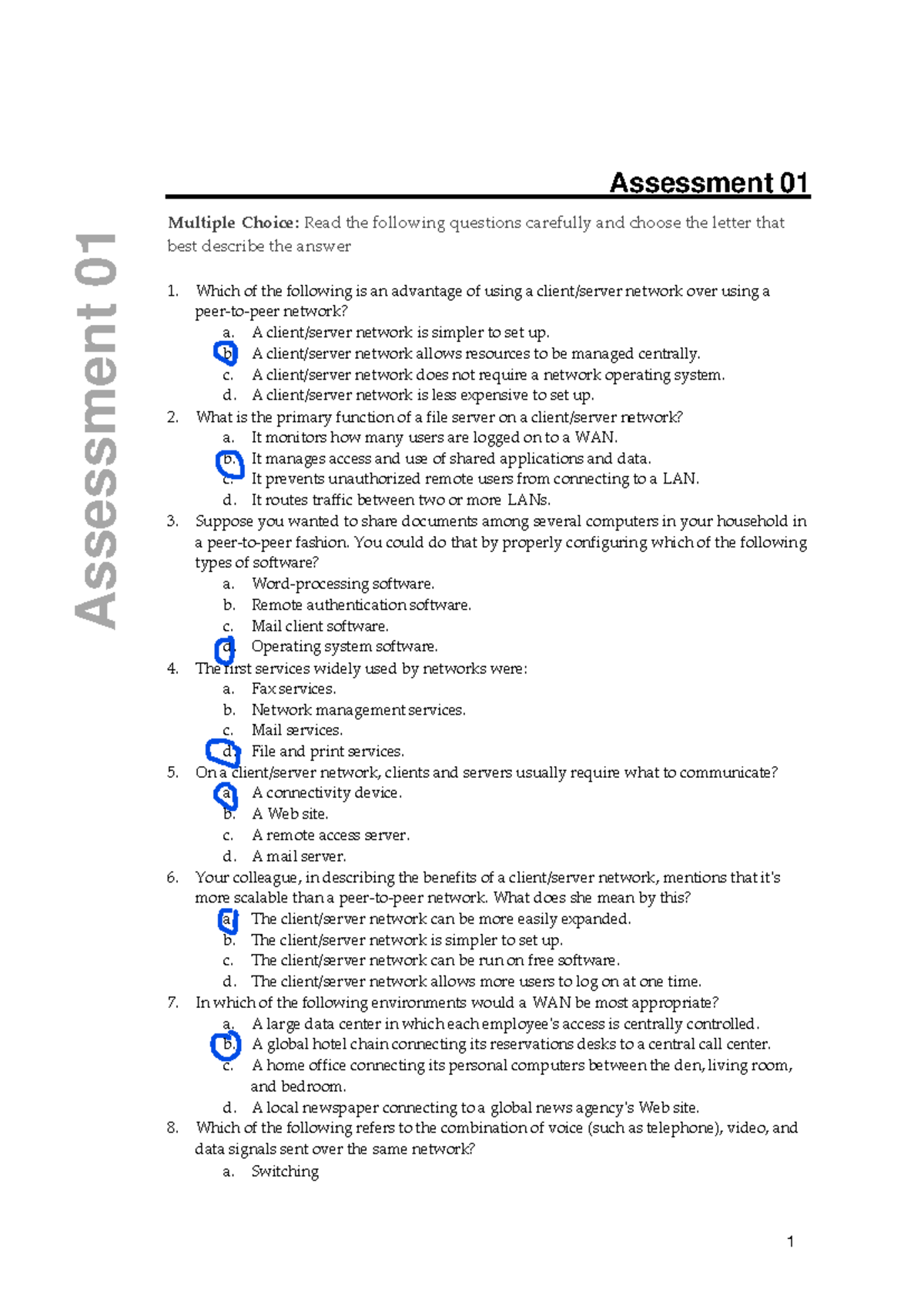 LM01-packet 01-Assessment-01 - Packet 01 LM01-CSCC 0323 Assessment 01 Multiple Choice: Read the ...