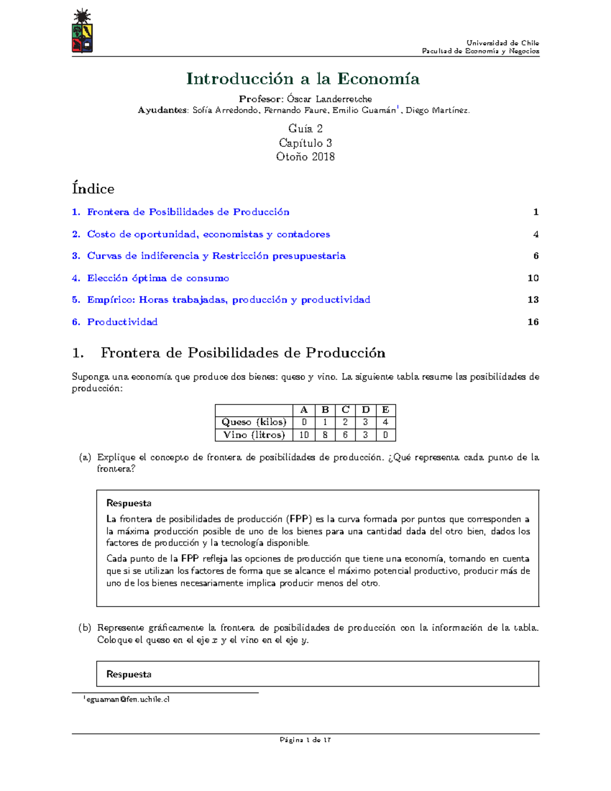 Examen de muestra/práctica 2018, preguntas y respuestas - Universidad de Chile Facultad de ...