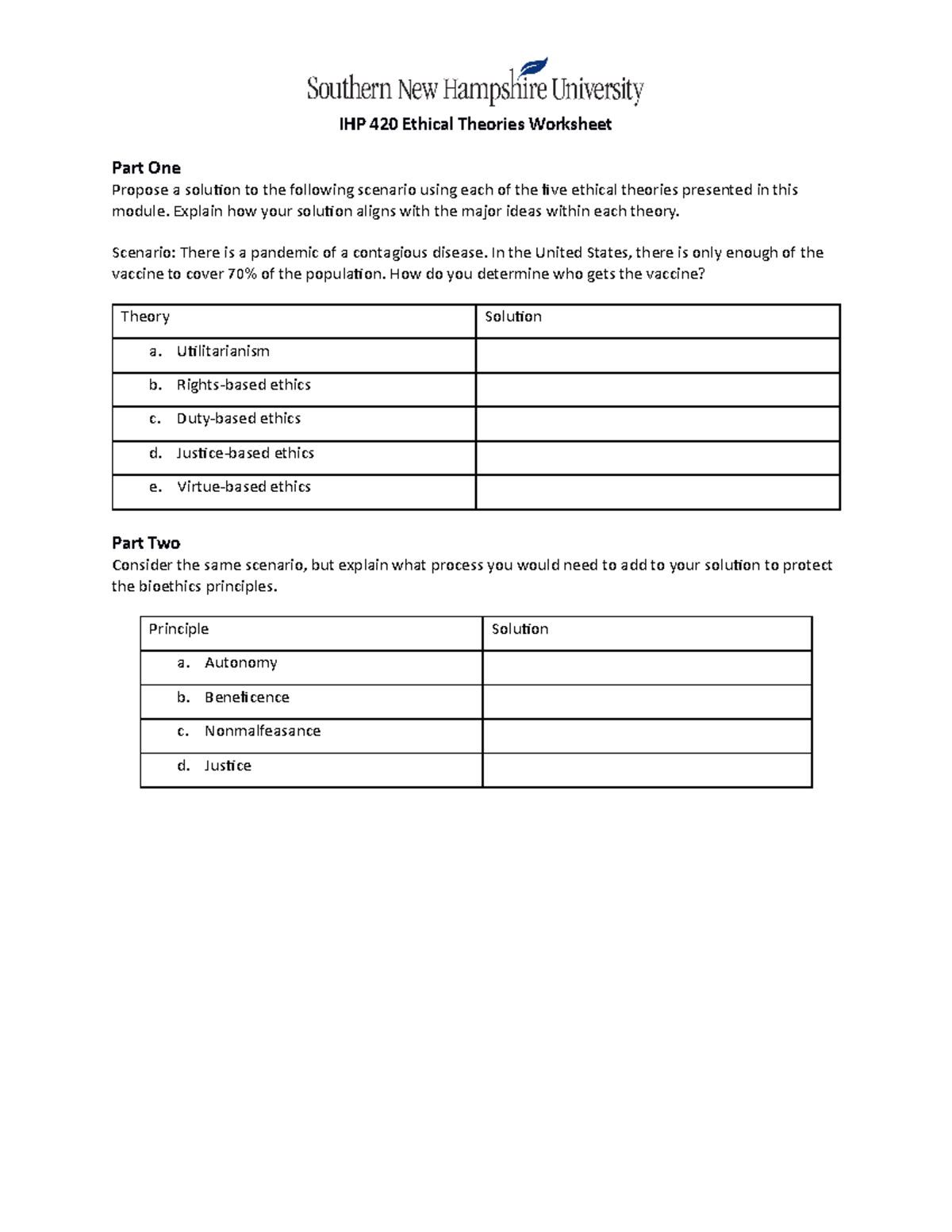 Ihp420 ethical theories worksheet - IHP 420 Ethical Theories Worksheet ...