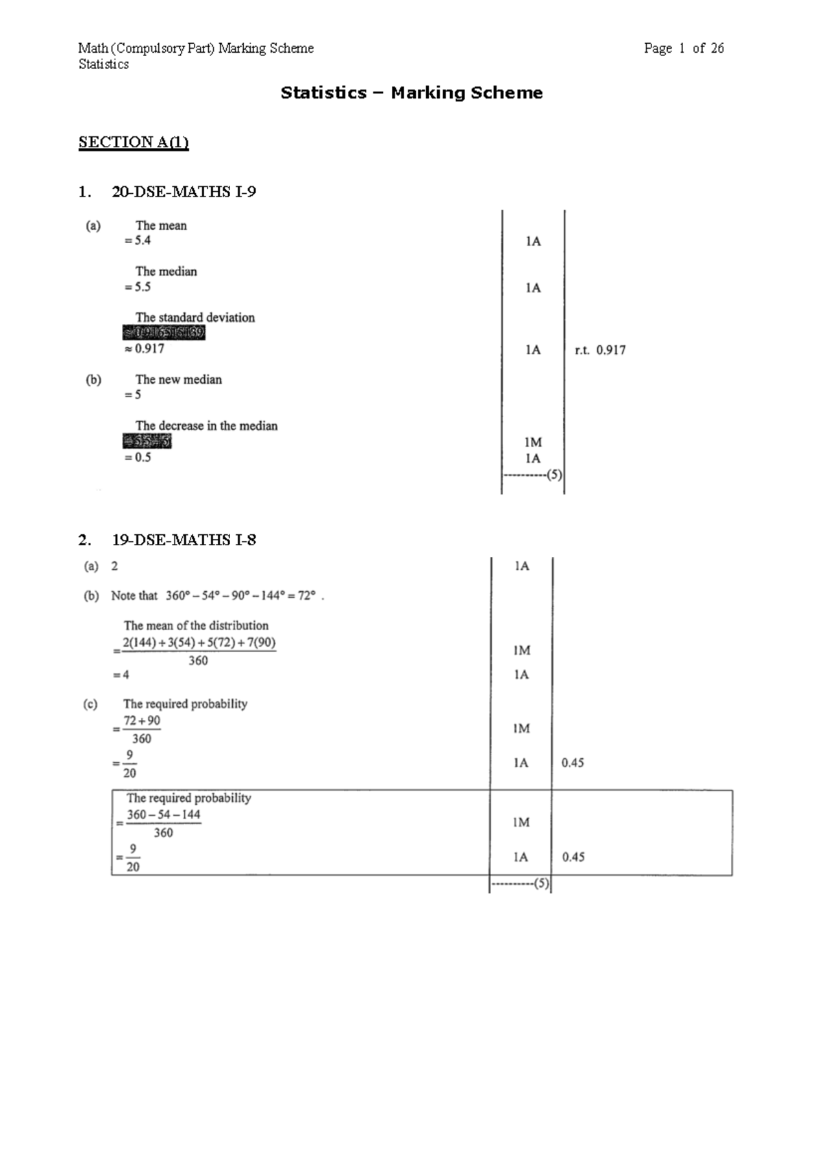 Statistics-Marking Scheme 2020-21 - Statistics Statistics – Marking ...