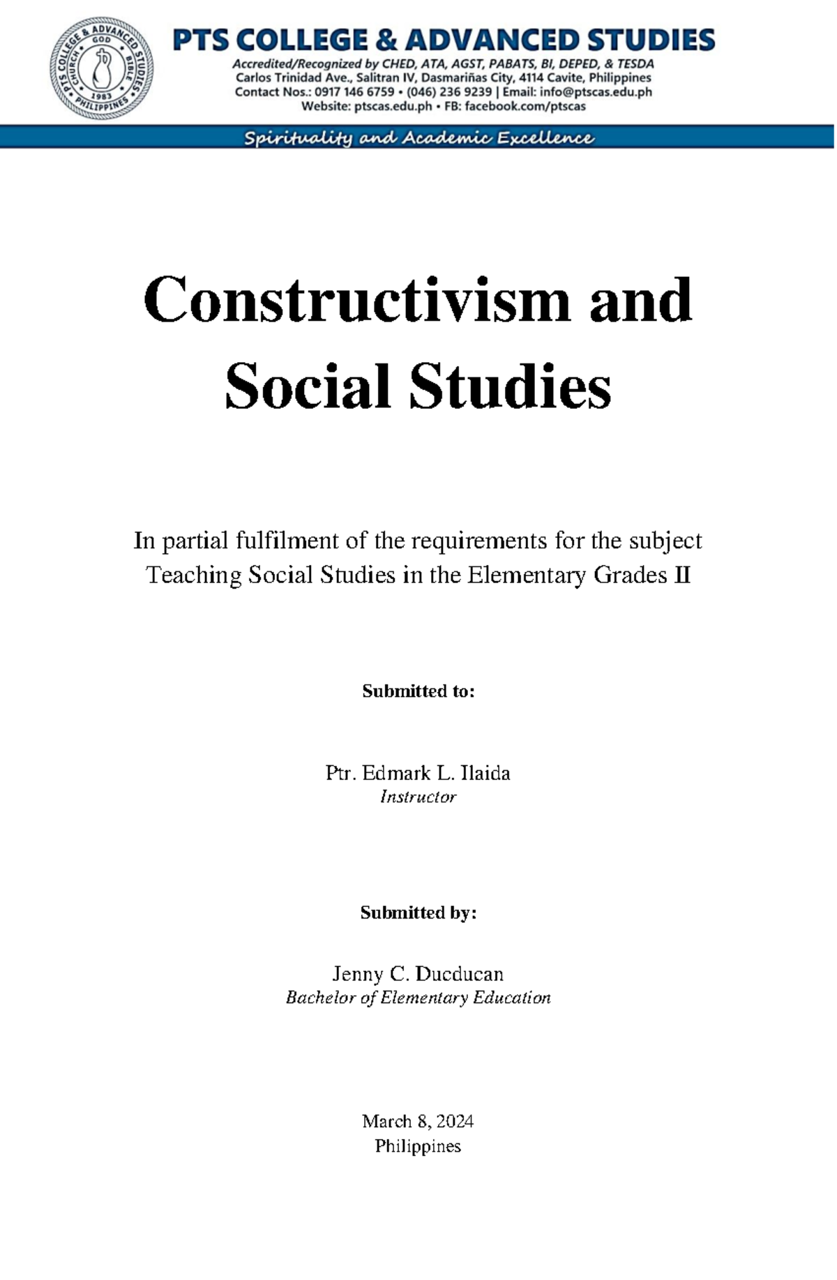 Overview of Constructivism and Social Studies - Constructivism and Social Studies In partial ...