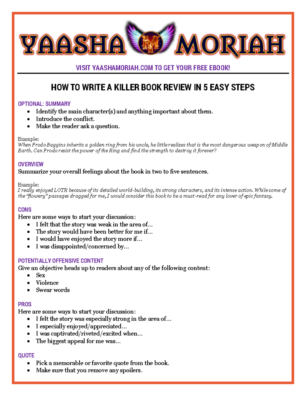 How to write a killer book review cheat sheet - VISIT YAASHAMORIAH TO GET YOUR FREE EBOOK! HOW ...