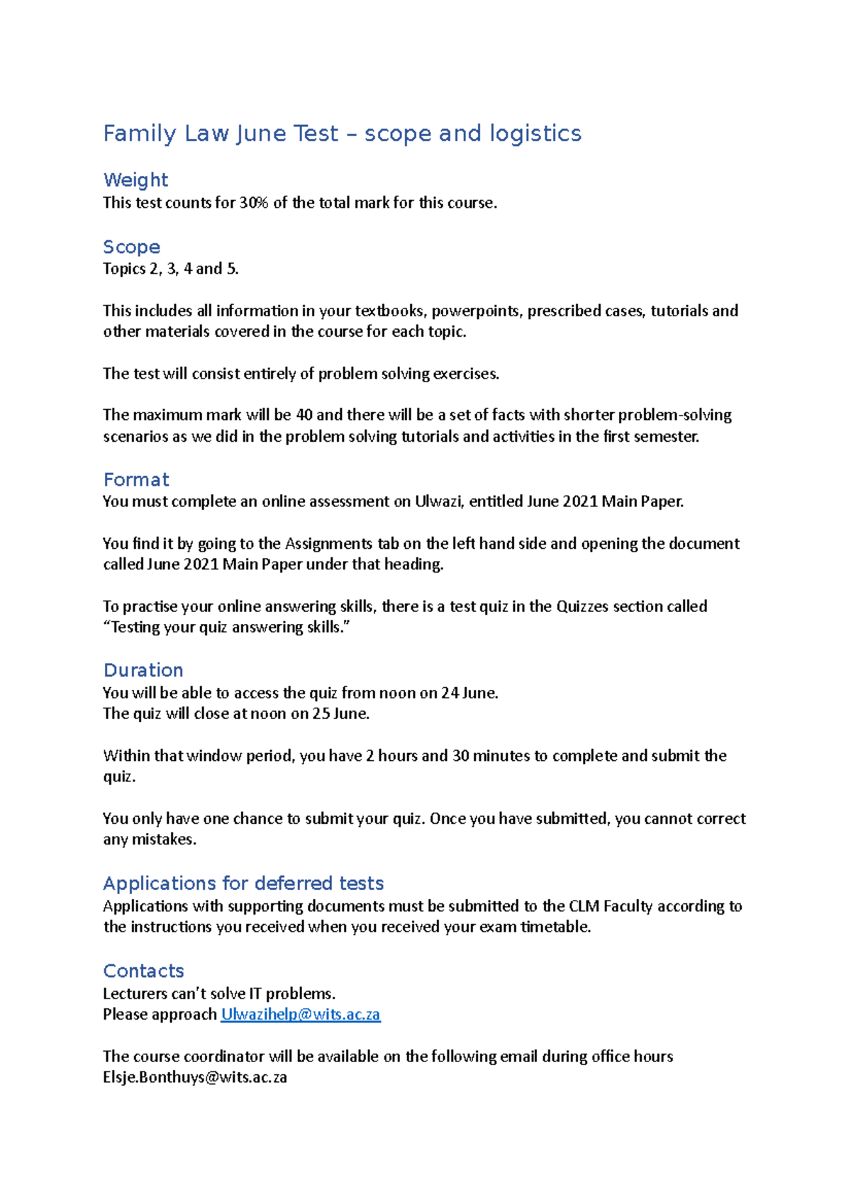 2021+June+Test+Scope+and+format - Family Law June Test – scope and ...