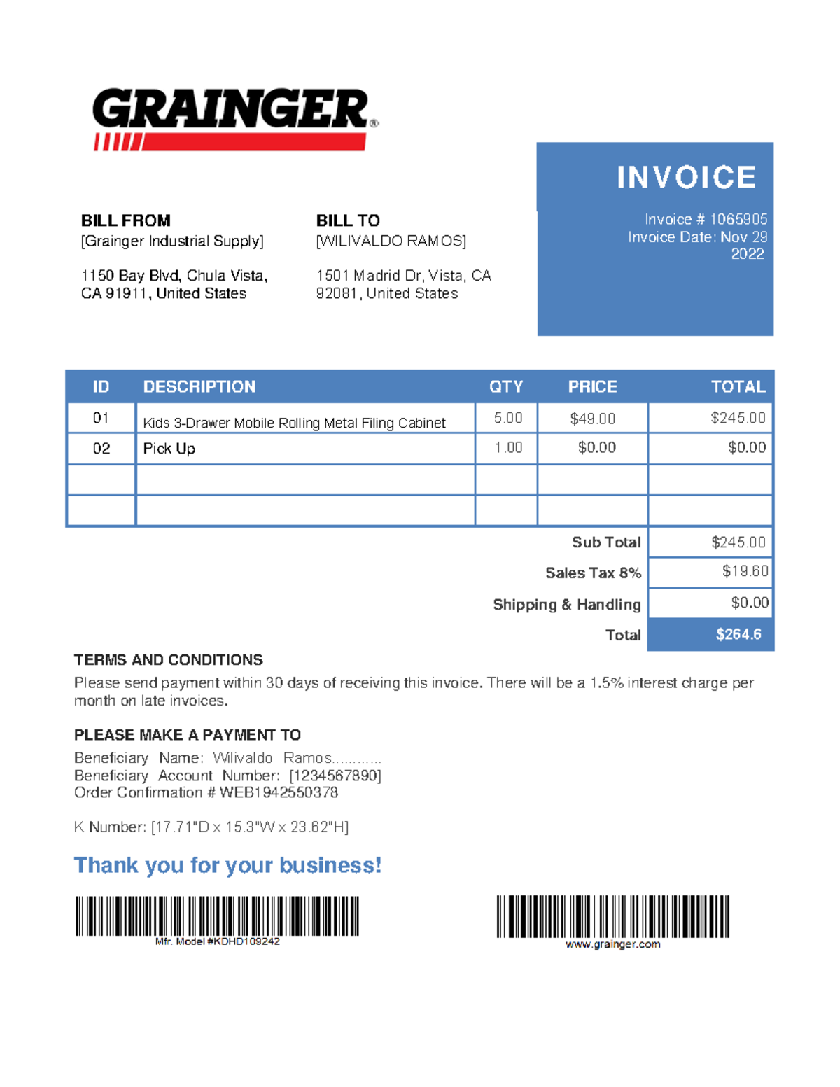 2e - cotizacion mecanica - INVOICE BILL FROM [Grainger Industrial ...