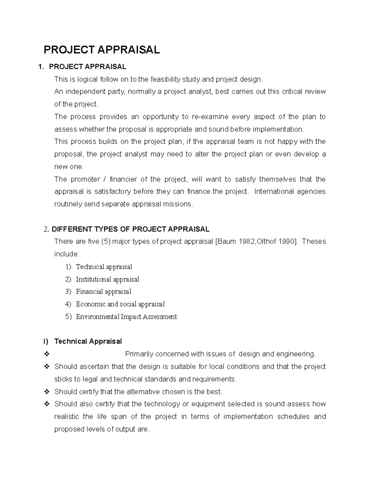 Project Appraisal Handout - PROJECT APPRAISAL 1. PROJECT APPRAISAL This ...