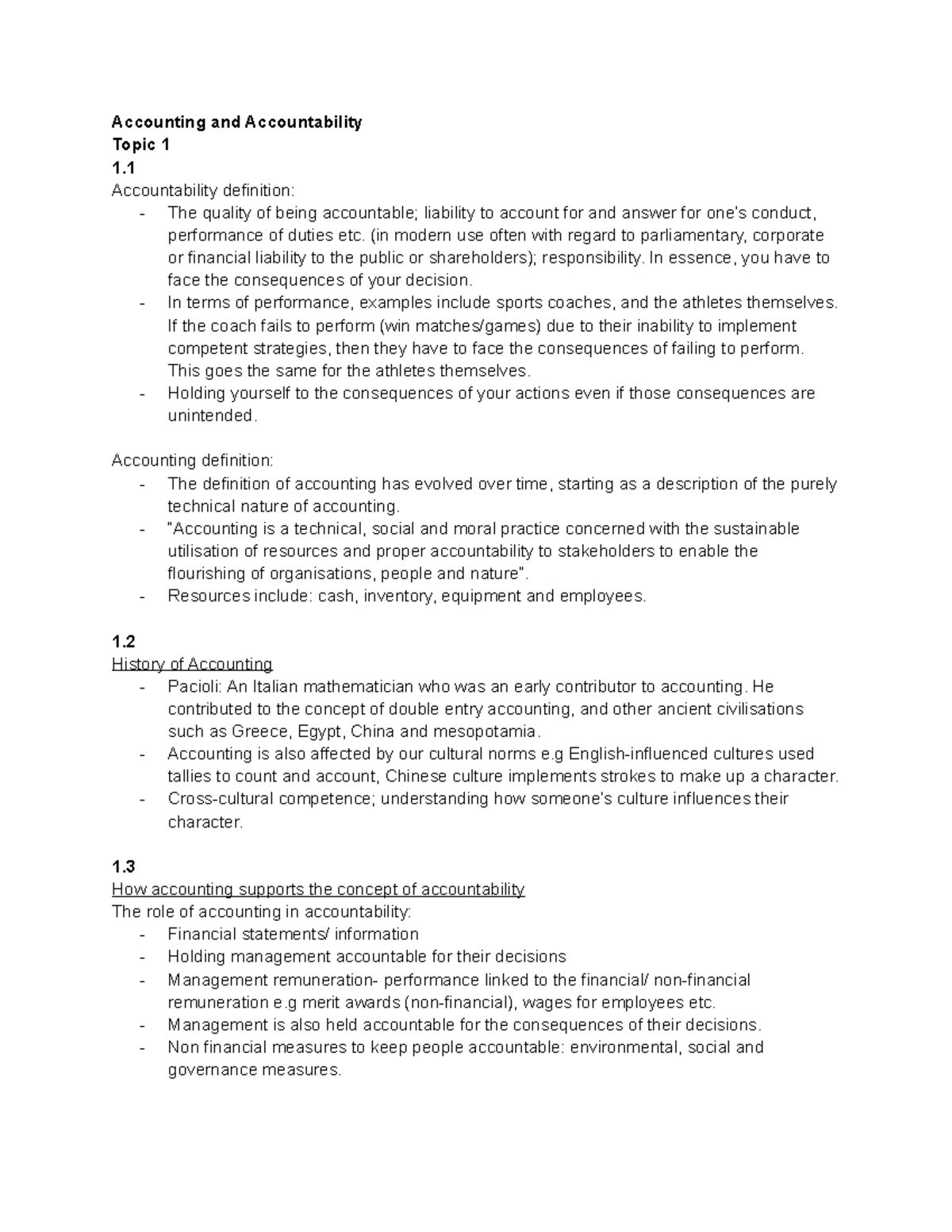AAA Week 1-2 Notes - Accounting and Accountability Topic 1 1 ...