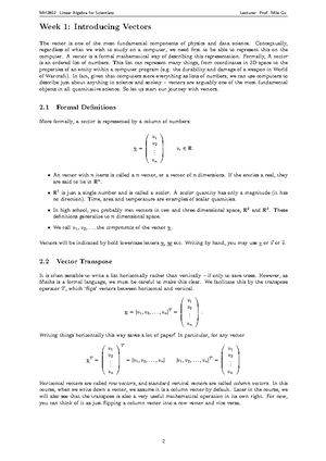 MH2802 - NTU - Linear Algebra For Scientists - Studocu
