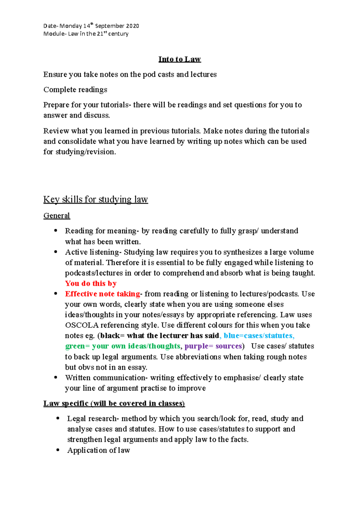 Into to Law - introduction to contract law - Module- Law in the 21st ...