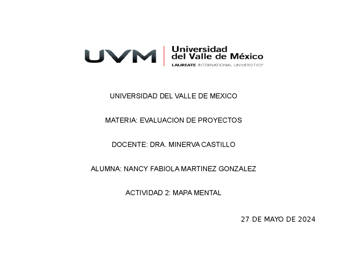 ACT2 NFMG - UNIVERSIDAD DEL VALLE DE MEXICO MATERIA: EVALUACION DE ...