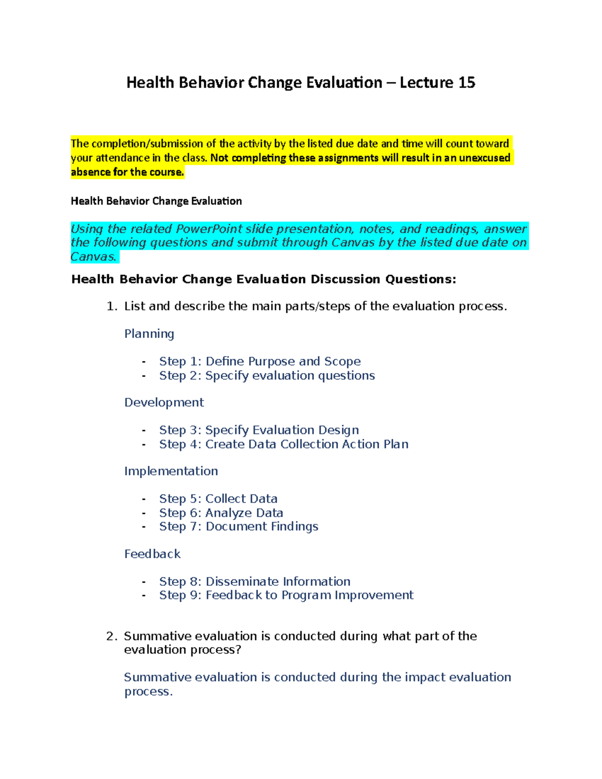 HTH 351 - Behavior Change Evaluation Activities - FA 21 - Health ...