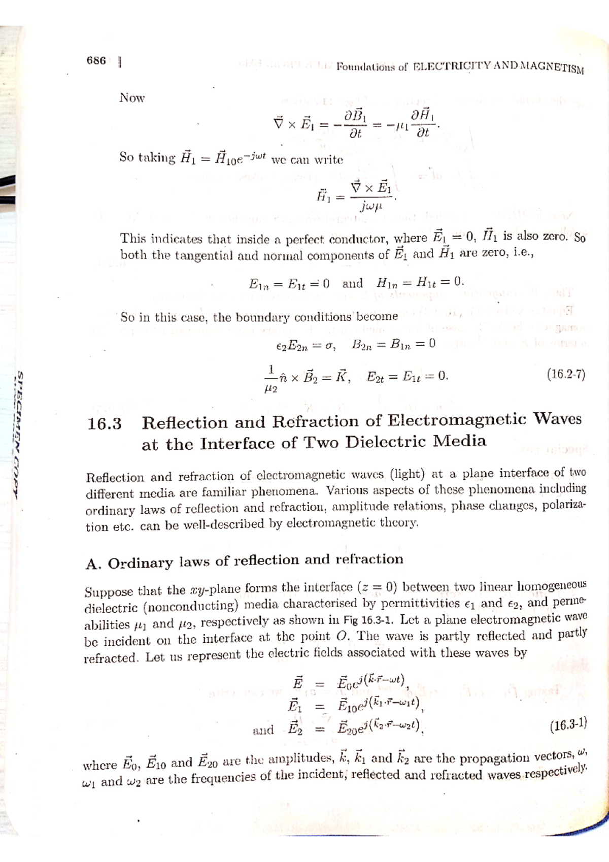 Reflection And Refraction Of Em Waves At Interface Of Dielectrics