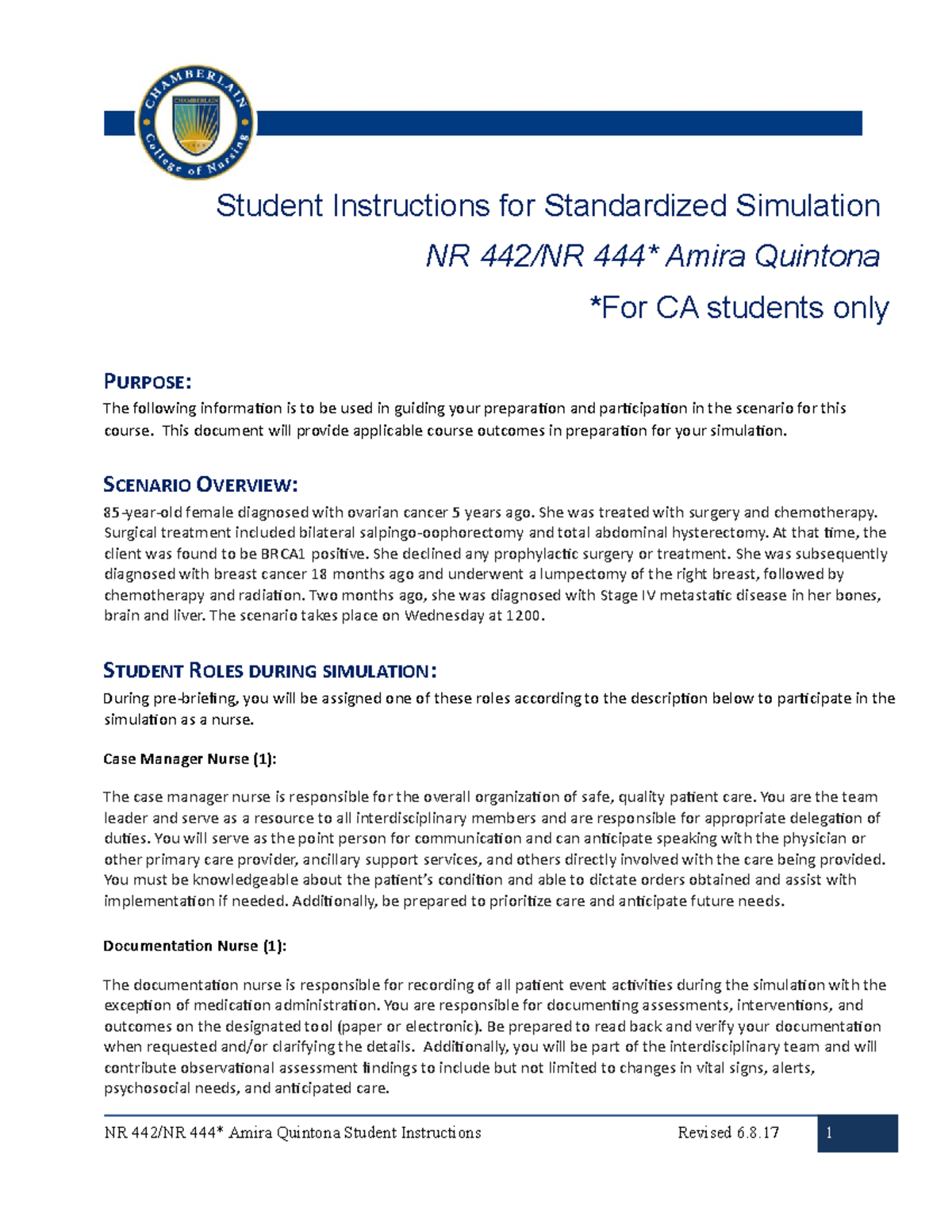 Community SIM - Amira Quintana - Student Instructions for Standardized ...