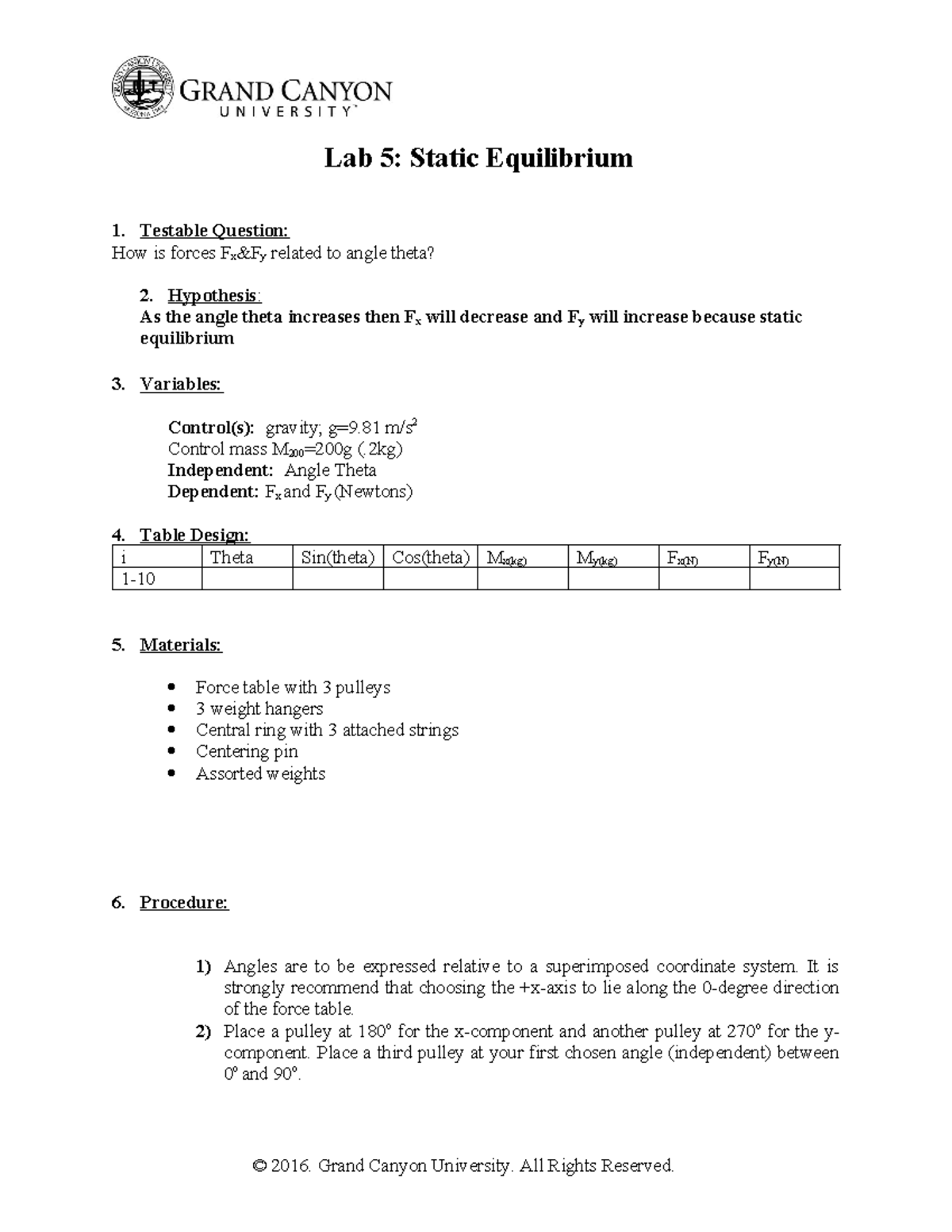 PHY-111L-RS-Lab5 Static Equilibrium - Lab 5: Static Equilibrium ...