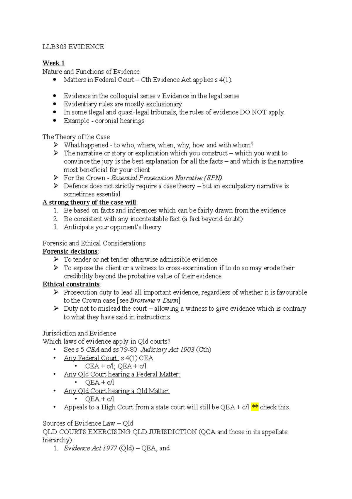 LLB303 Lectures - LLB303 EVIDENCE Week 1 Nature and Functions of ...