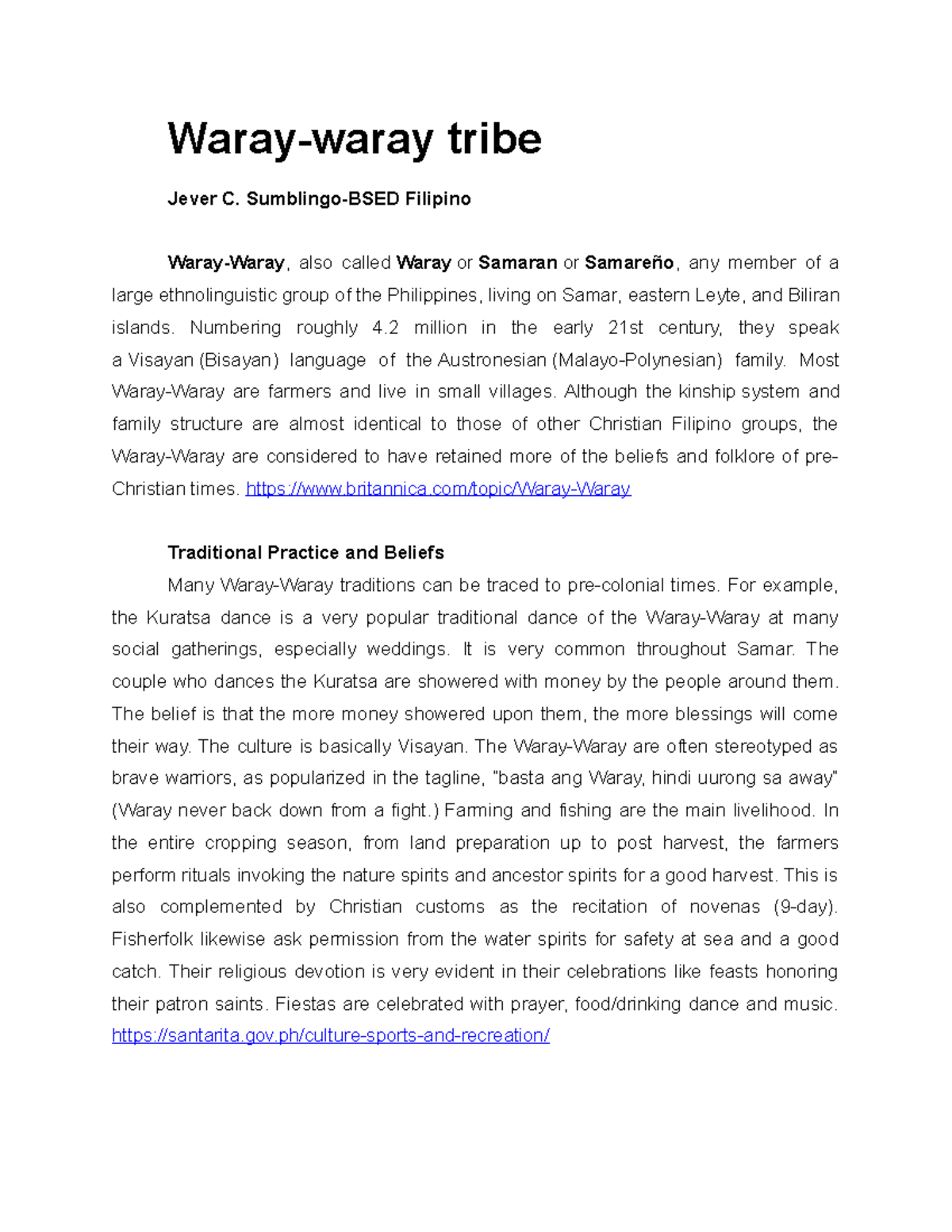 Waray-tribe - DHFjwbfhgef - Waray-waray tribe Jever C. Sumblingo-BSED ...