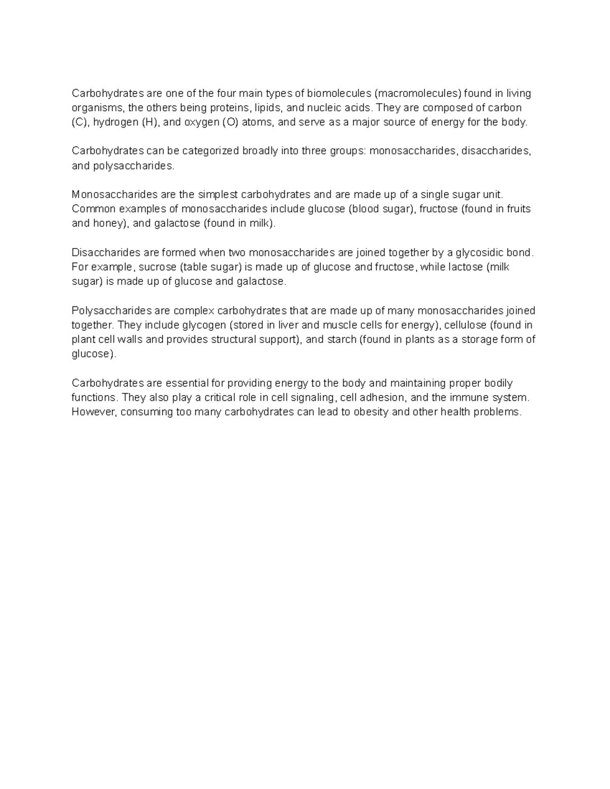 Untitled document-82 - paper on carbohydrates - Carbohydrates are one ...