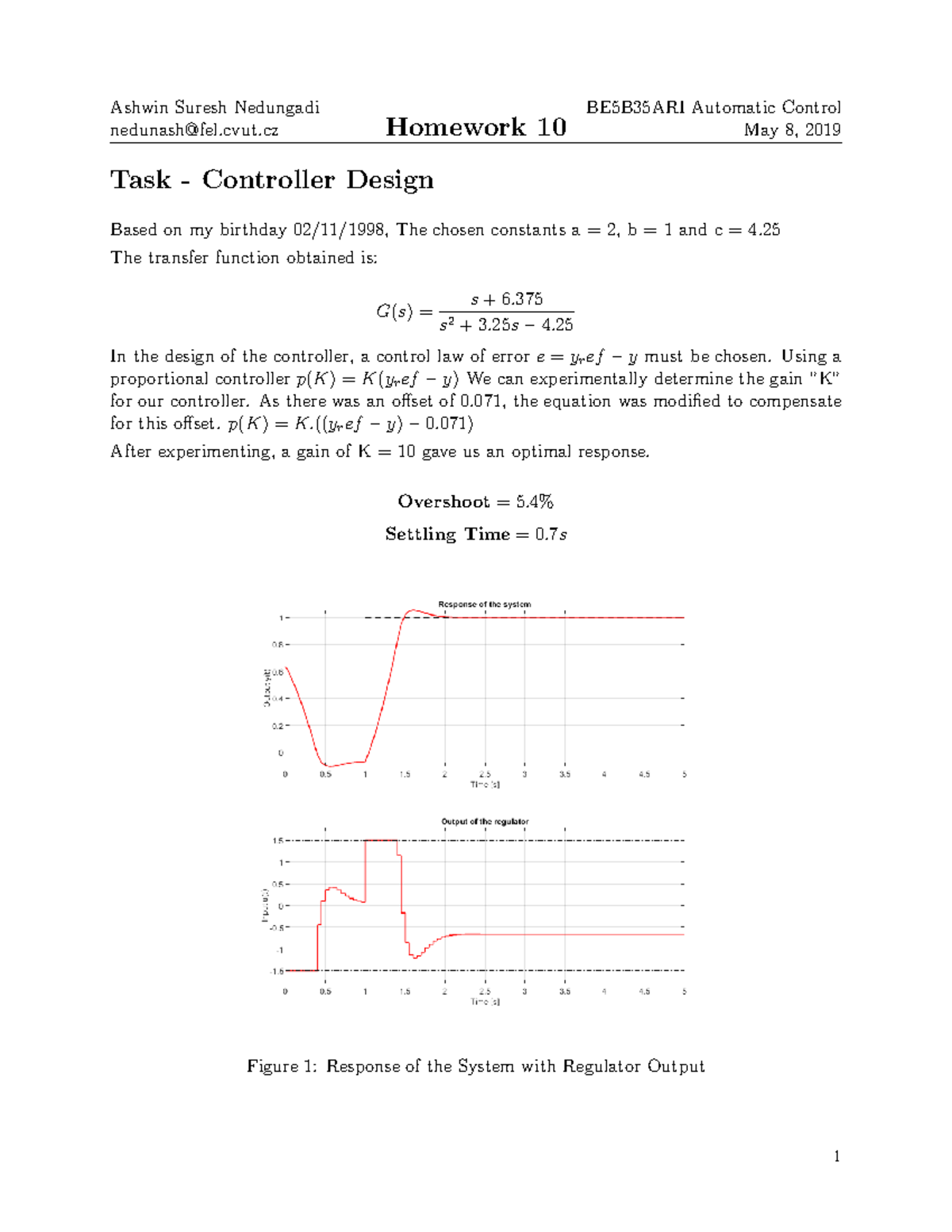 Automatic Control Homework 10 - Ashwin Suresh Nedungadi nedunash@fel ...