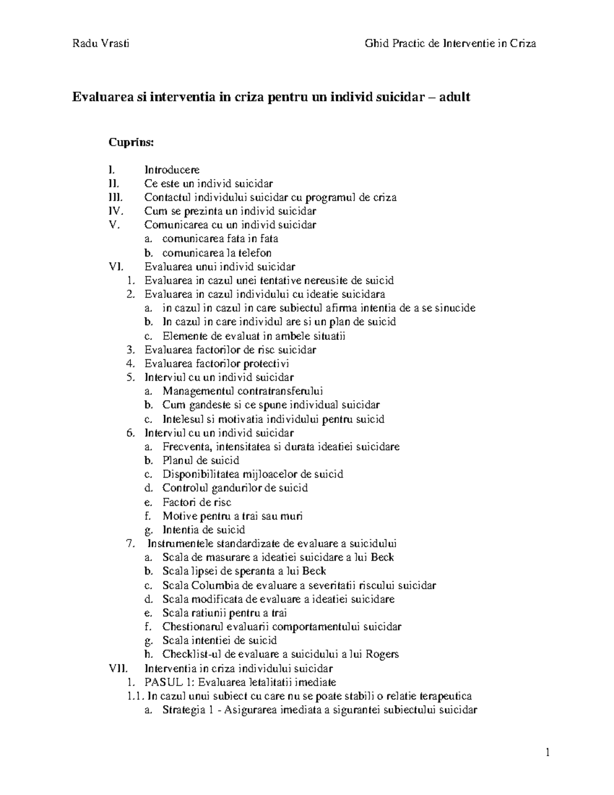 5. Evaluarea si interventia in criza pentru un individ suicidar ...