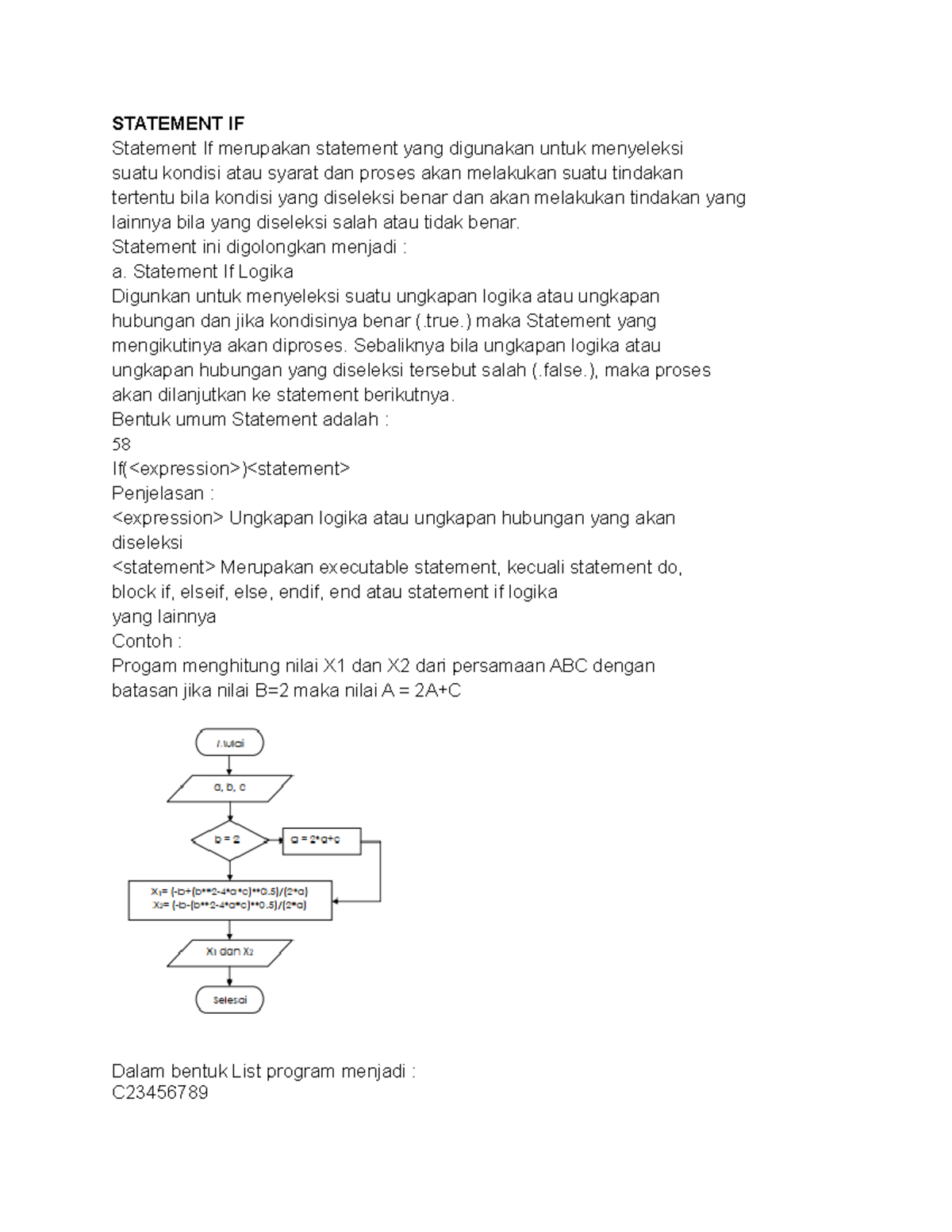 Statement IF - catatan - STATEMENT IF Statement If merupakan statement ...