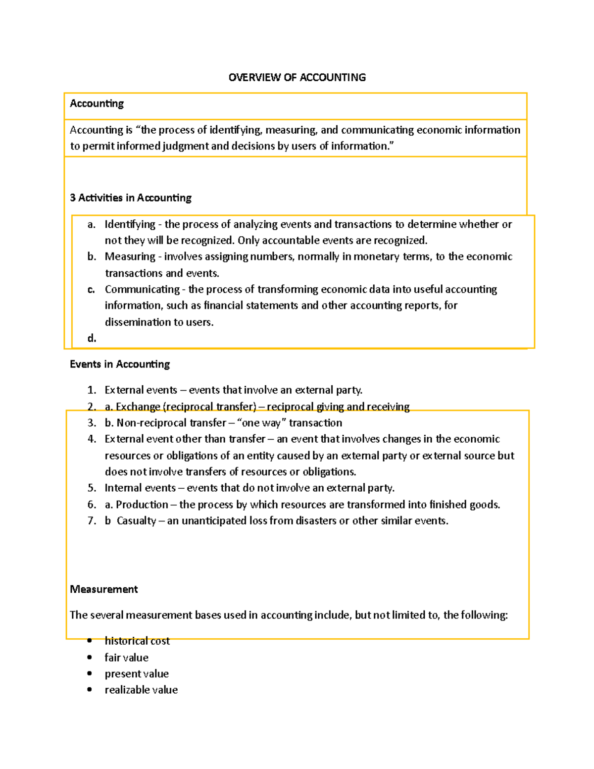 Overview OF Accounting - OVERVIEW OF ACCOUNTING Accounting Accounting ...