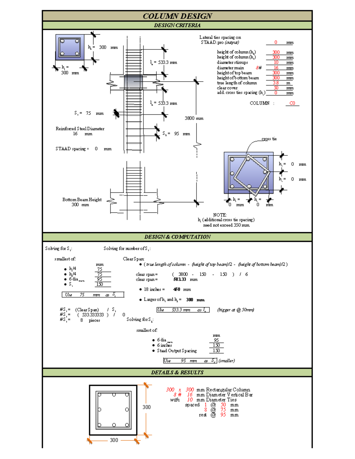 Column- Design - COLUMN DESIGN DESIGN CRITERIA Lateral ties spacing on ...