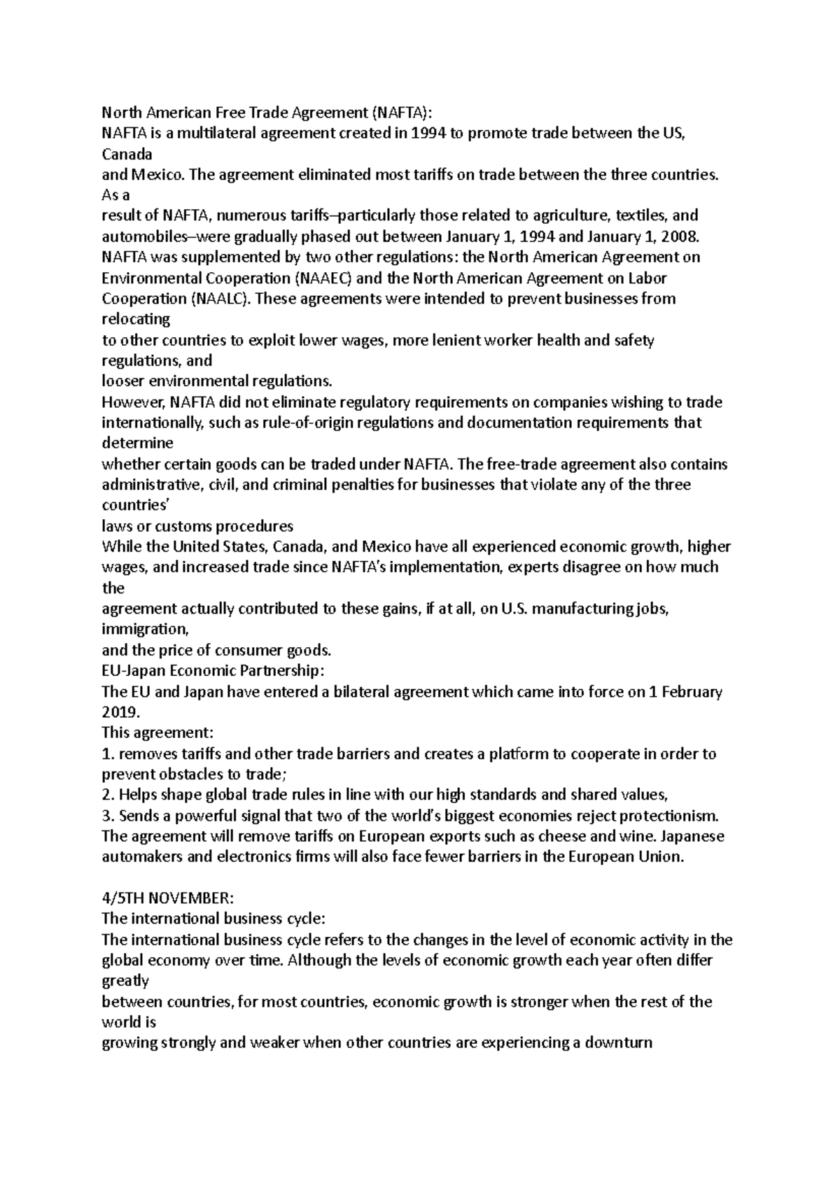 Econ - Econ notes for part of the course - North American Free Trade ...