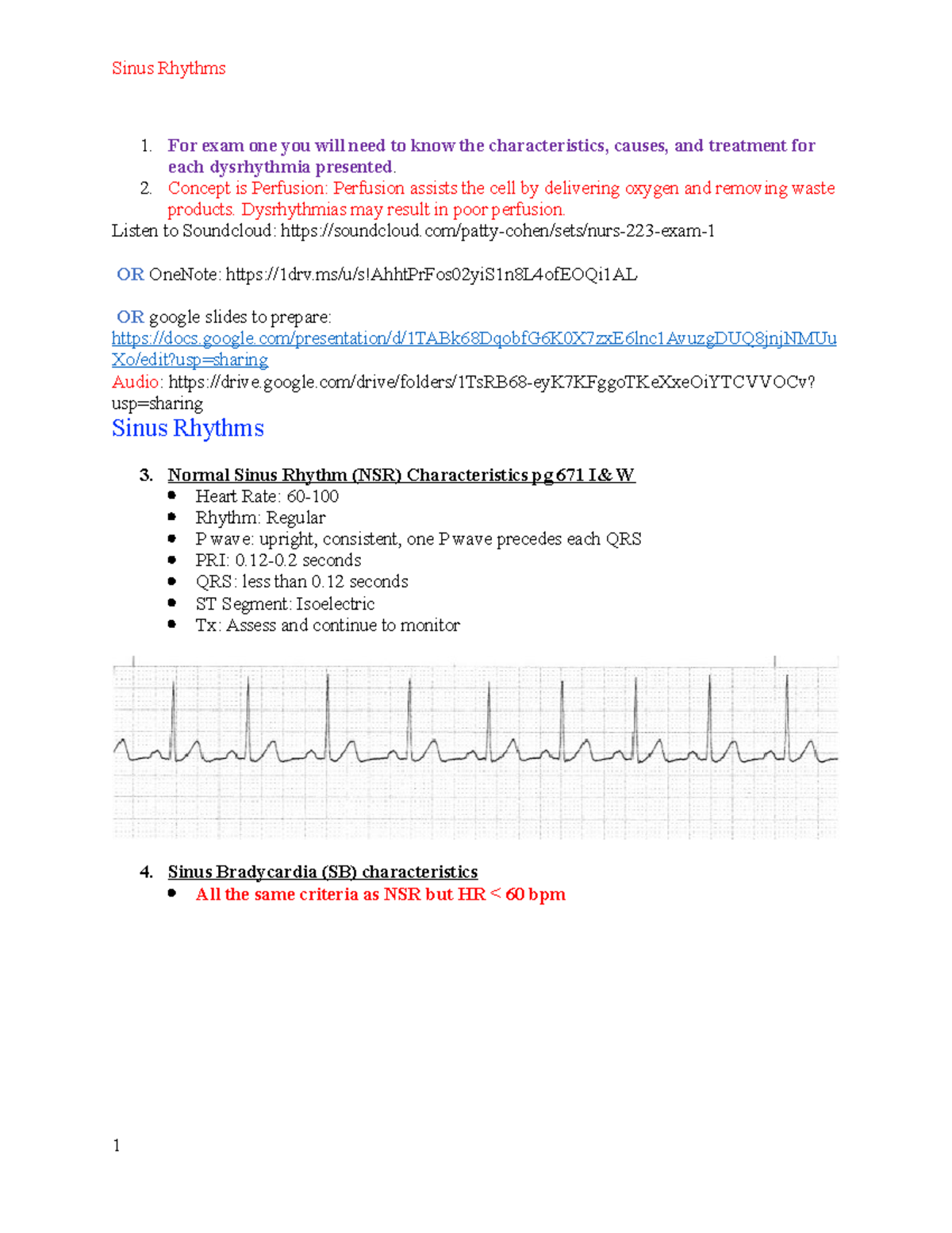 Worksheet 2 sinus rhythm - For exam one you will need to know the ...