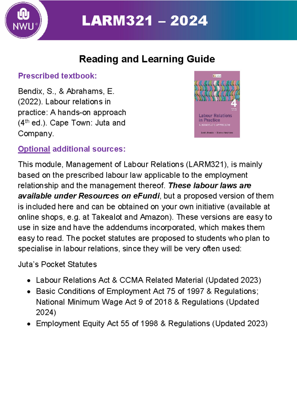 LARM321 Reading Learning Guide 2024 - Reading and Learning Guide ...