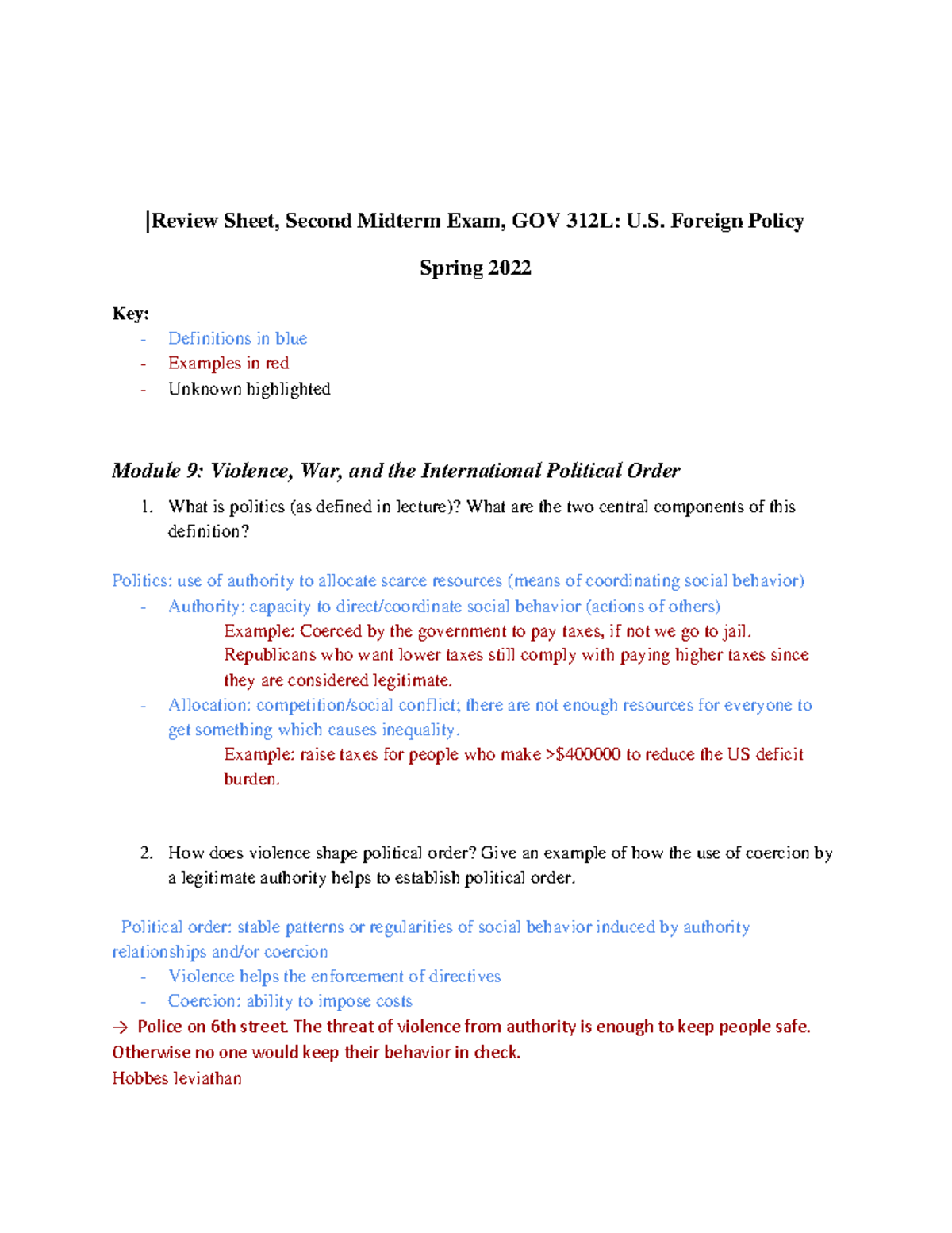 GOV EXAM 2 Review - |Review Sheet, Second Midterm Exam, GOV 312L: U ...