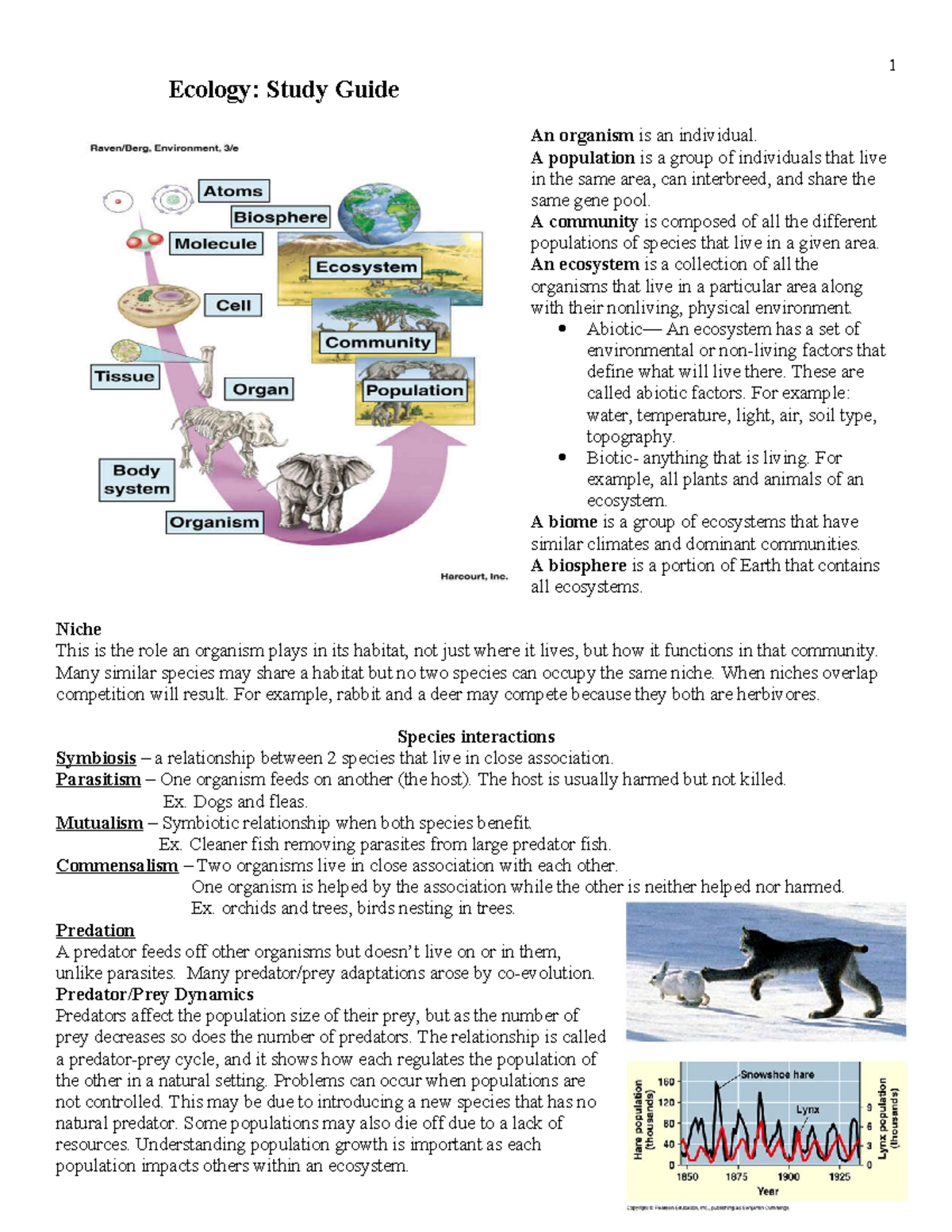 Ecology Review Notes - Ecology: Study Guide An organism is an ...