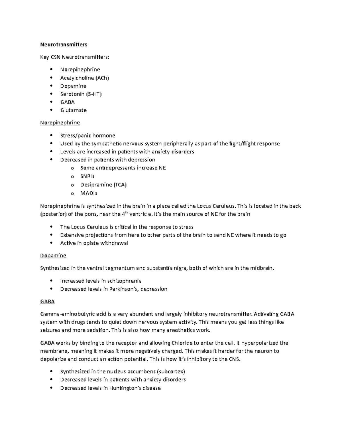 Neurotransmitters - Notes from medical school psychiatry materials ...