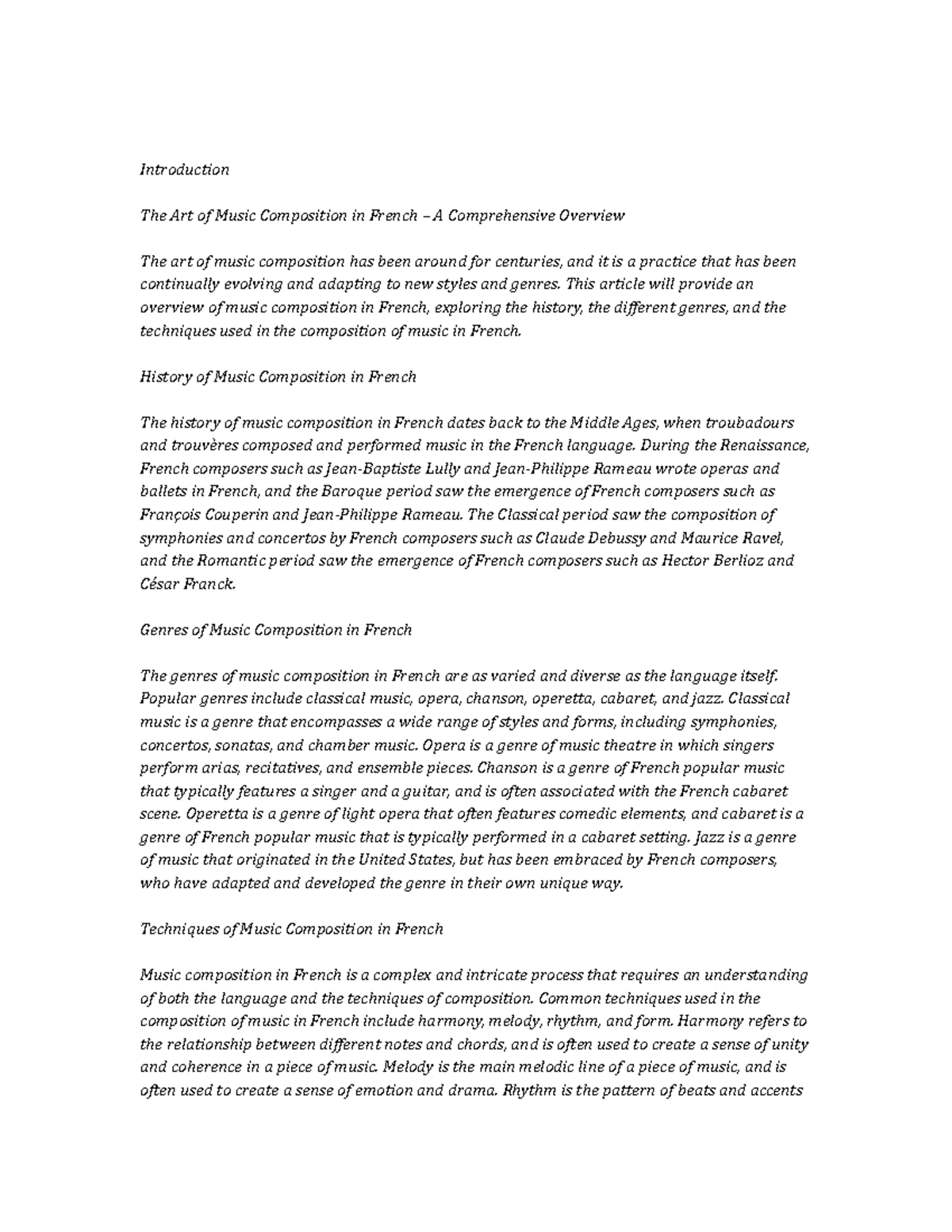 Music Composition Notes de cours - Introduction The Art of Music ...