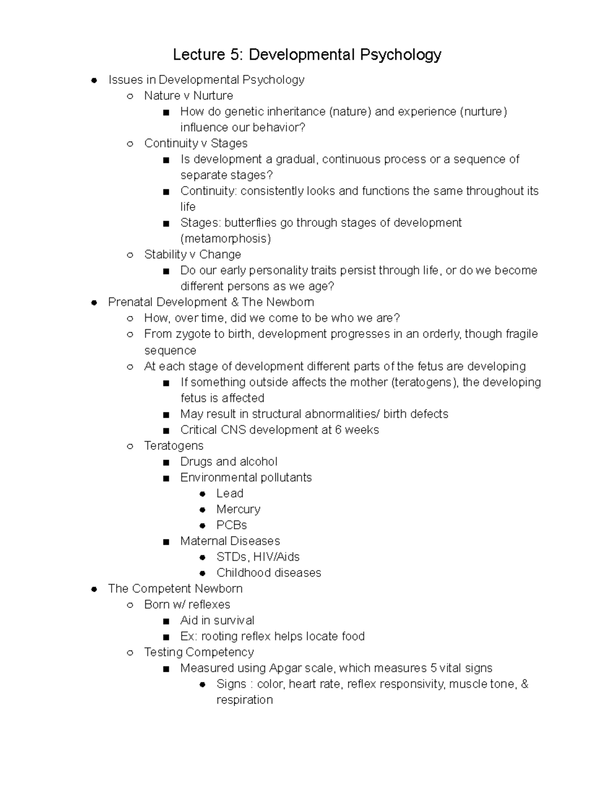 Lecture 5: Developmental Psychology - Lecture 5: Developmental ...