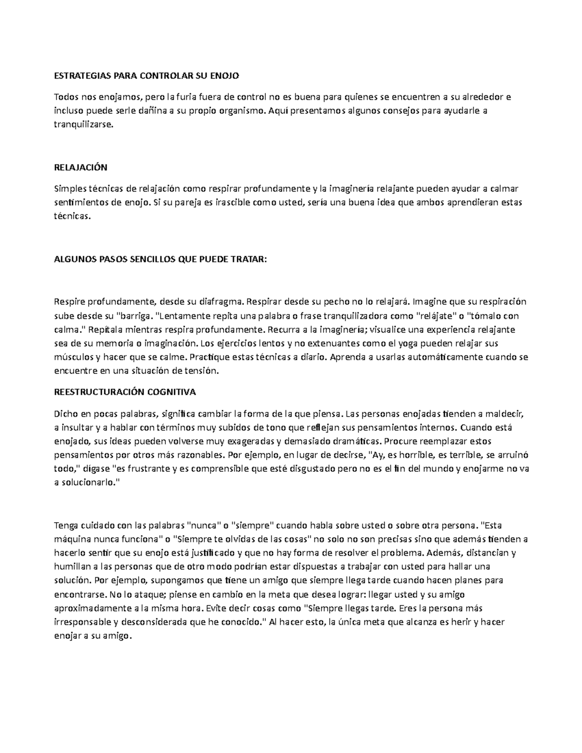 Estrategias PARA Controlar SU Enojo - ESTRATEGIAS PARA CONTROLAR SU ...