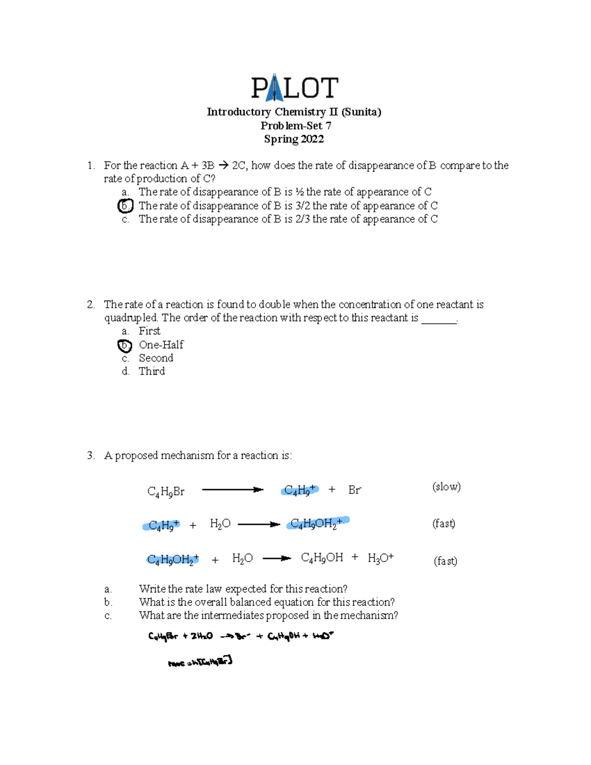 Problem Set 07 chem II Sunita SP22 - Introductory Chemistry II (Sunita) Problem-Set 7 Spring ...