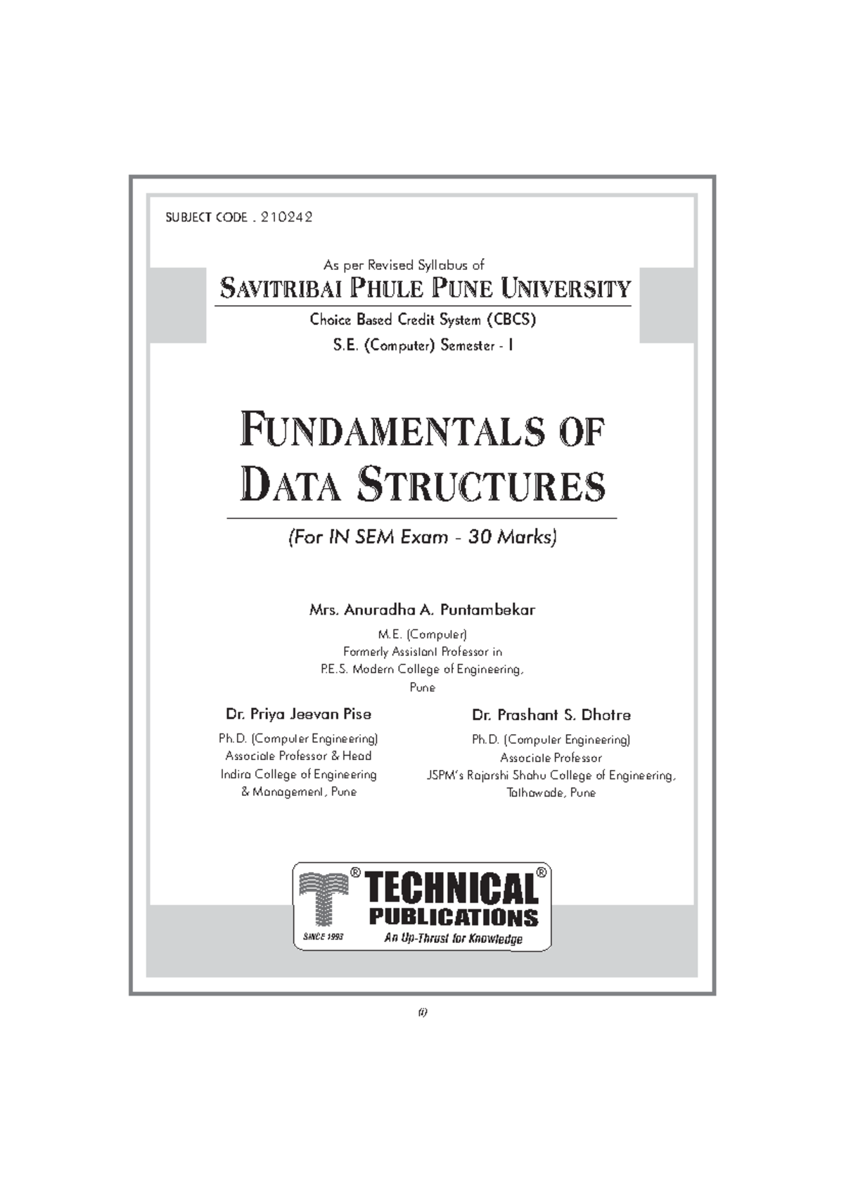 Fds book - book - (i) SUBJECT CODE : 210242 Fundamentals of Data Structures PUBLICATIONS ...