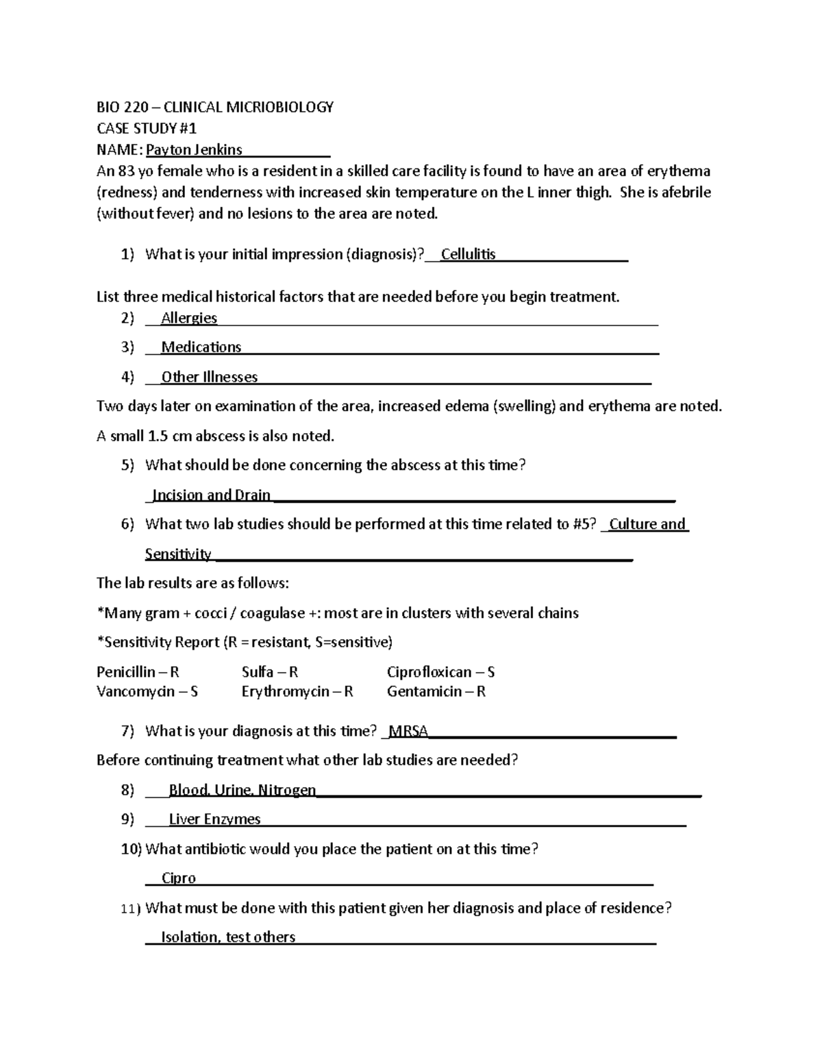 Case Study 1 - Clinical microbiology lab handout for cells. - BIO 220 ...