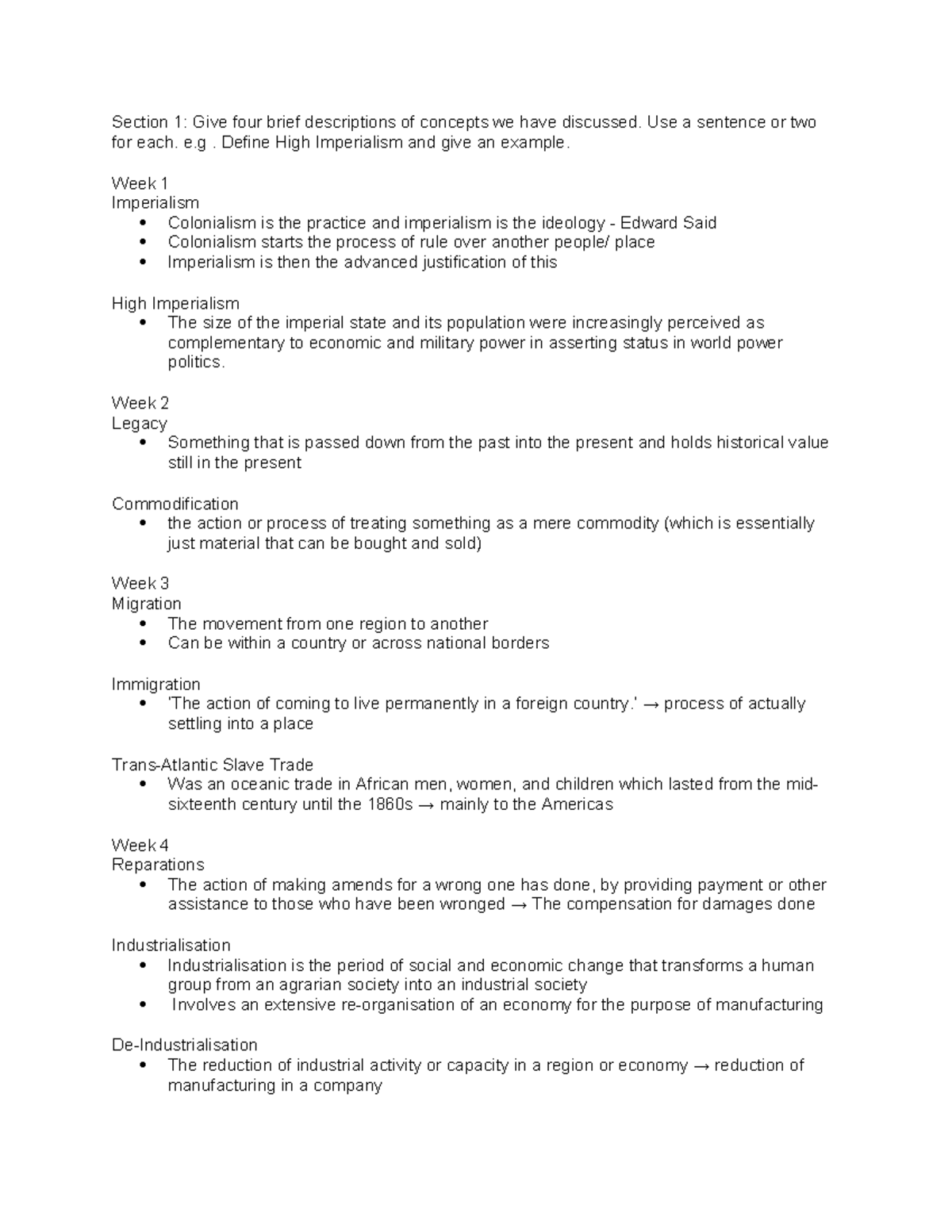 Definitions 1006 - Section 1: Give four brief descriptions of concepts we have discussed. Use a ...