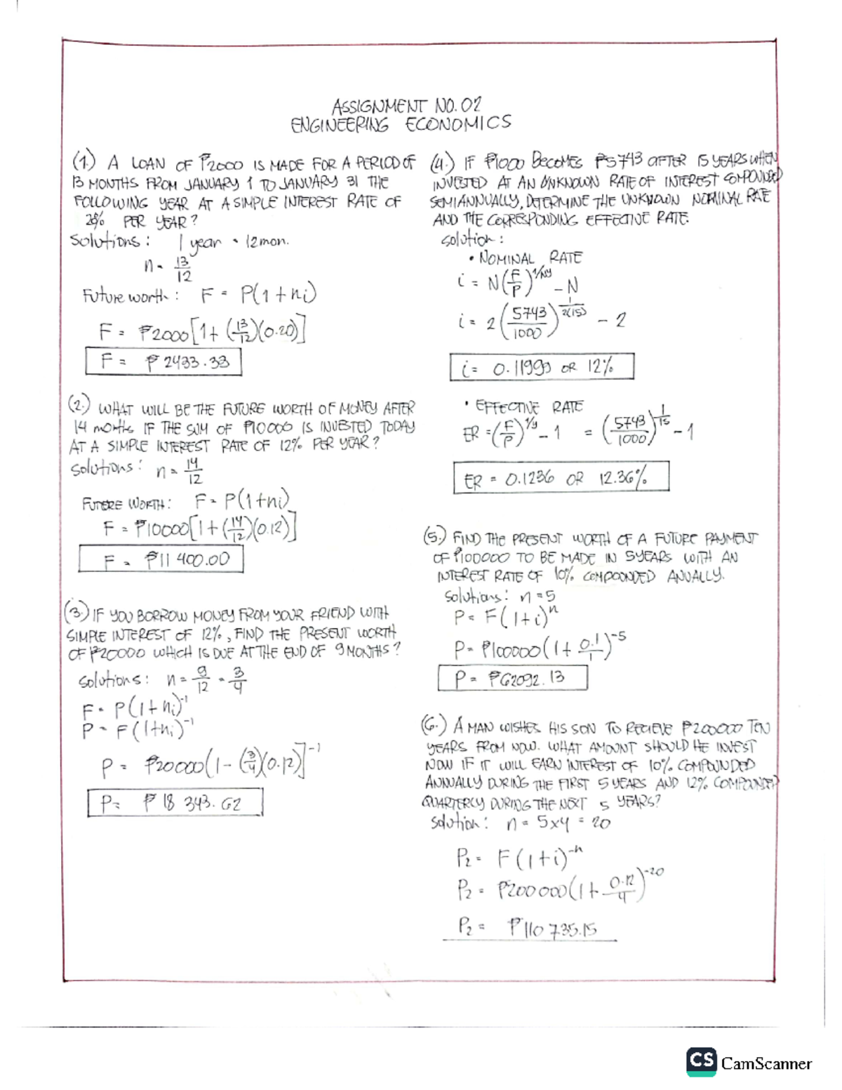 Engineering Economics - Assignment #2 - Mechanical Engineering - CamScanner CamScanner - Studocu