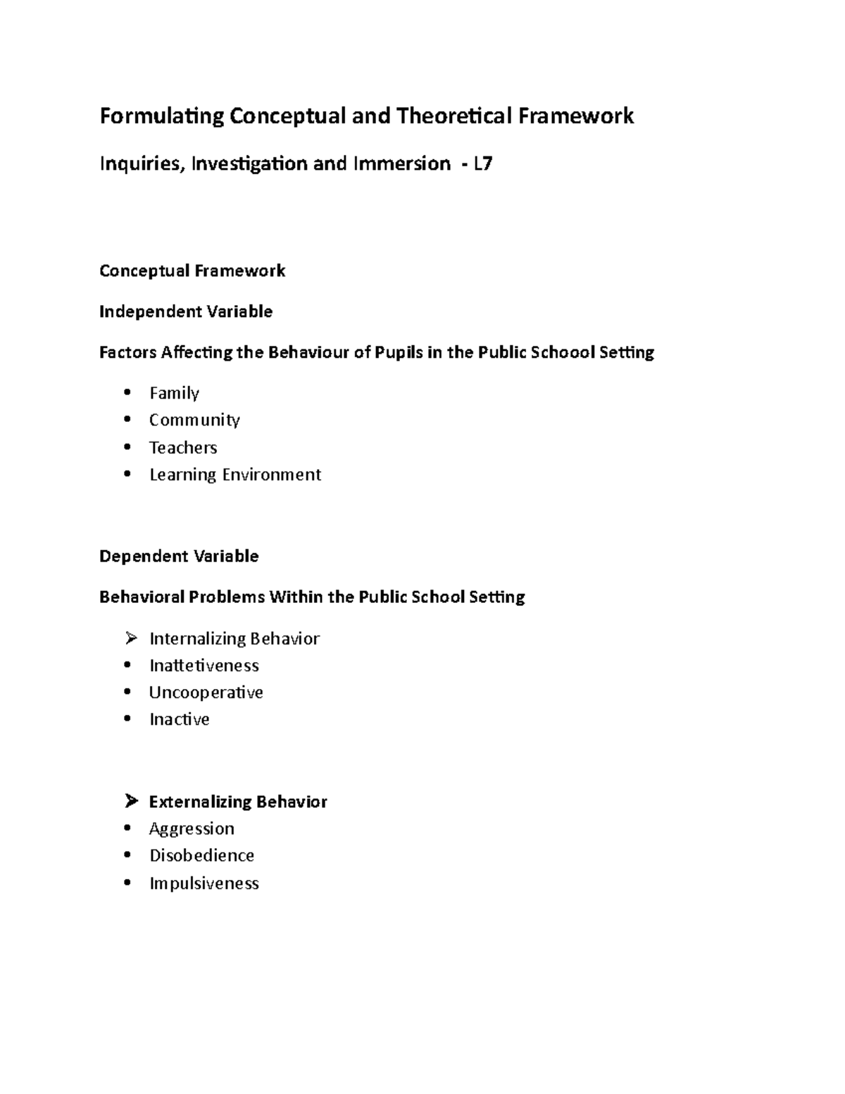 Immersion - 7 - Lecture notes - Formulating Conceptual and Theoretical ...