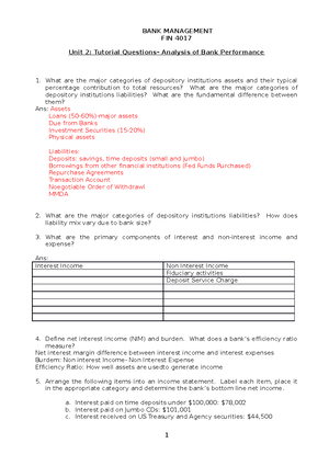17 FIN4017 SEM3 - exam study guide - Bank Management - Studocu