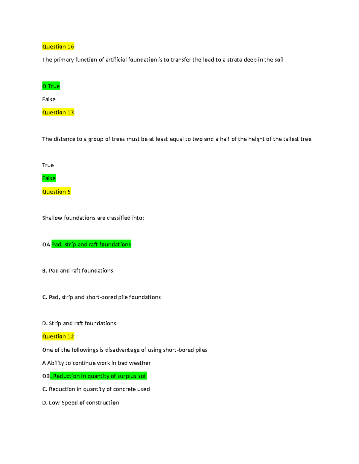 construction science test answer - The primary function of artificial ...